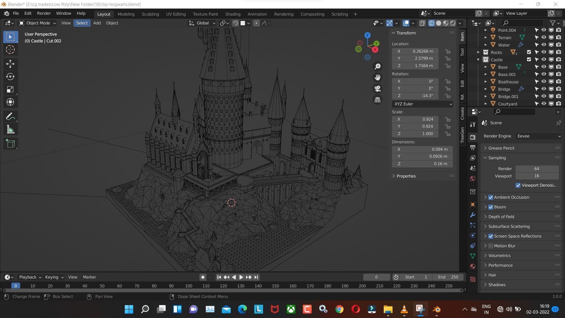 3D model hp-hogwarts low poly model render in blender VR / AR / low ...