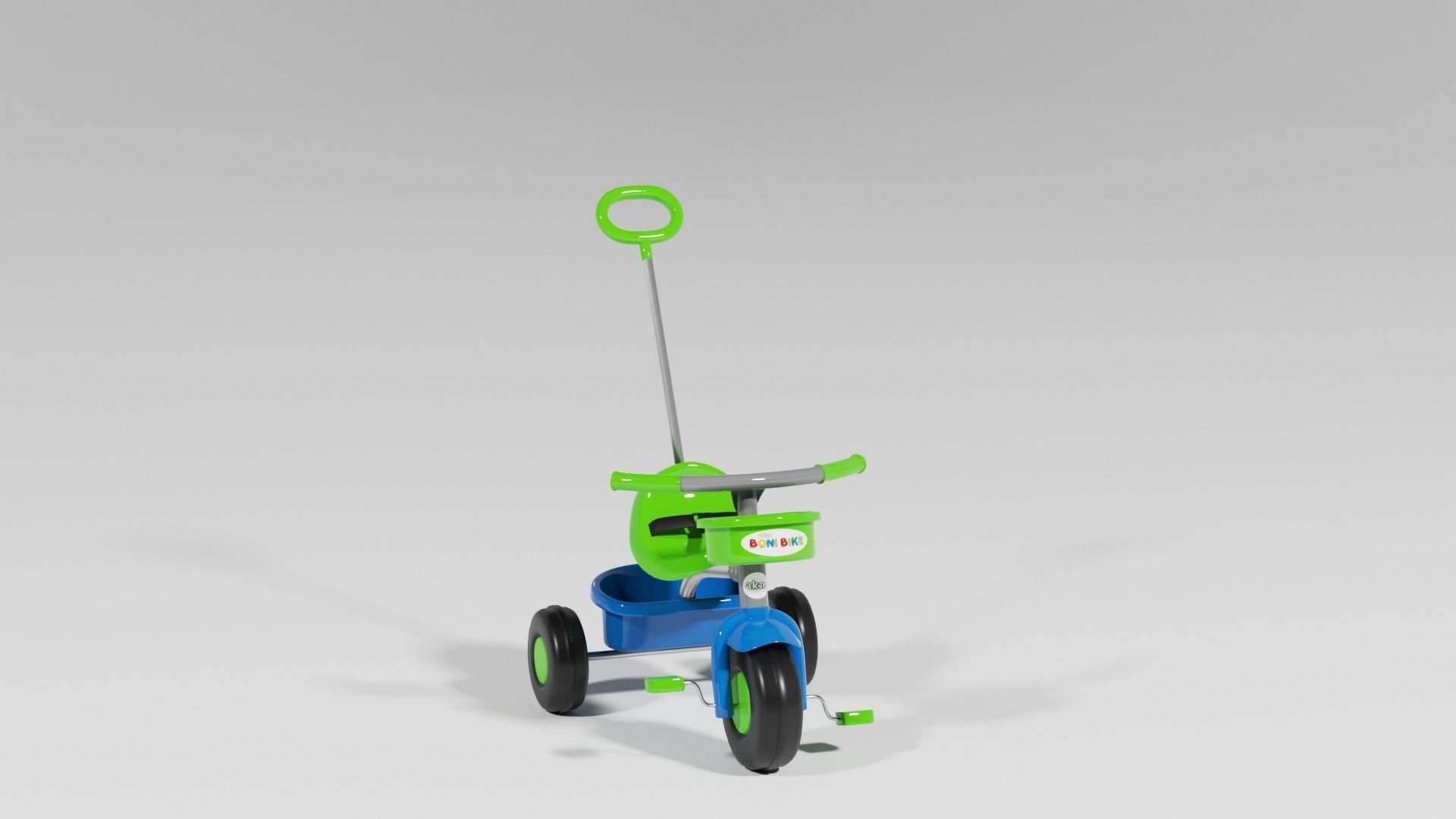 3D model Blue and green plastic toy tricycle with handle for kids S VR ...