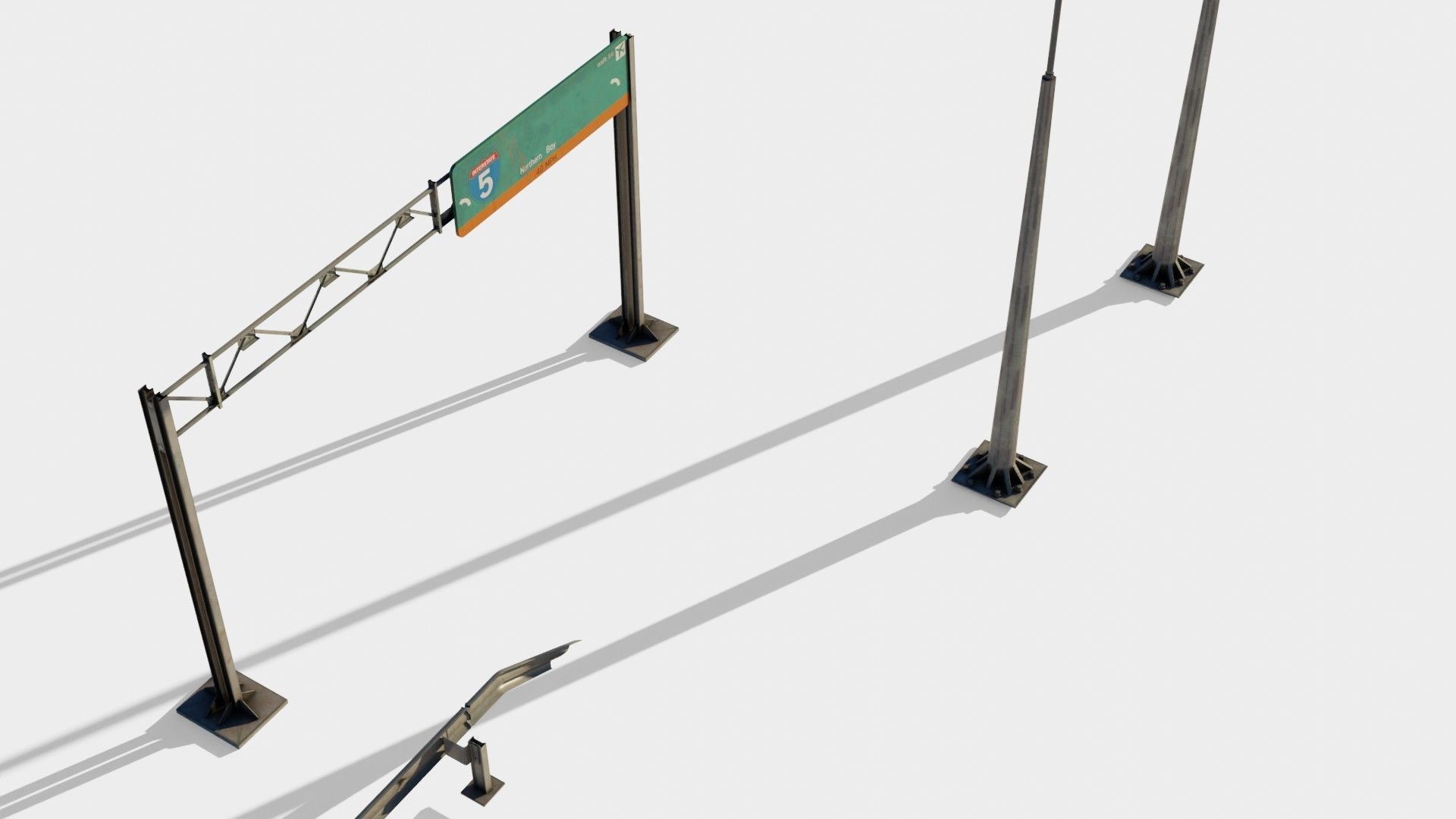 3D model highway guard rail signs and street lights with 4k pbr ...