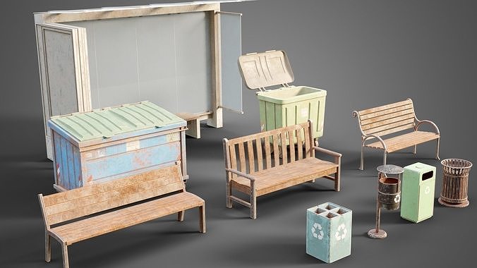 3D model Street prop collection VR / AR / low-poly | CGTrader
