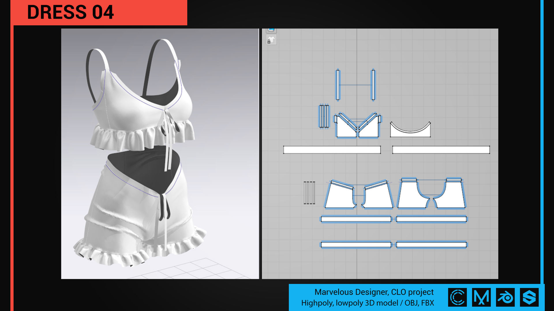 3D model Dress 04 Marvelous Designer CLO project VR / AR / low-poly ...