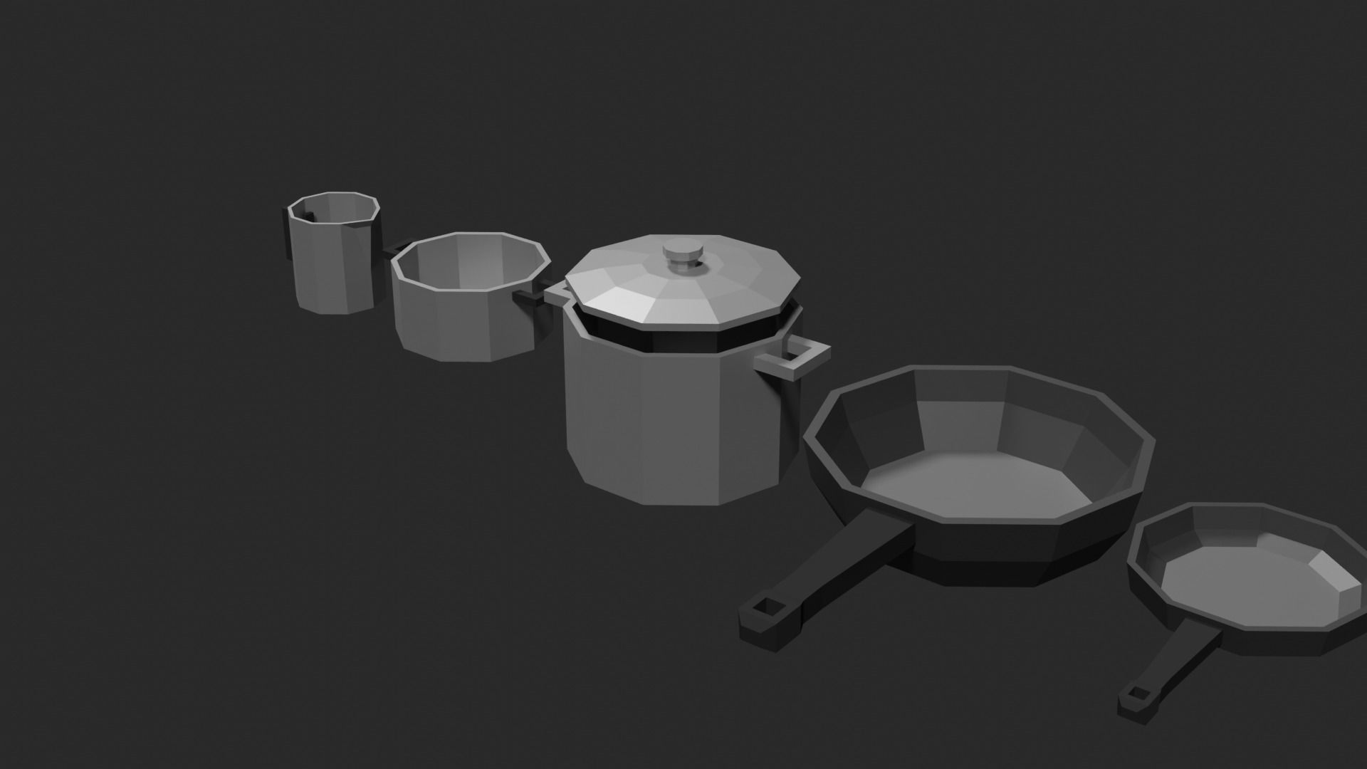 3D model Lowpoly Kitchenware Set of pots and pans VR / AR / low-poly ...