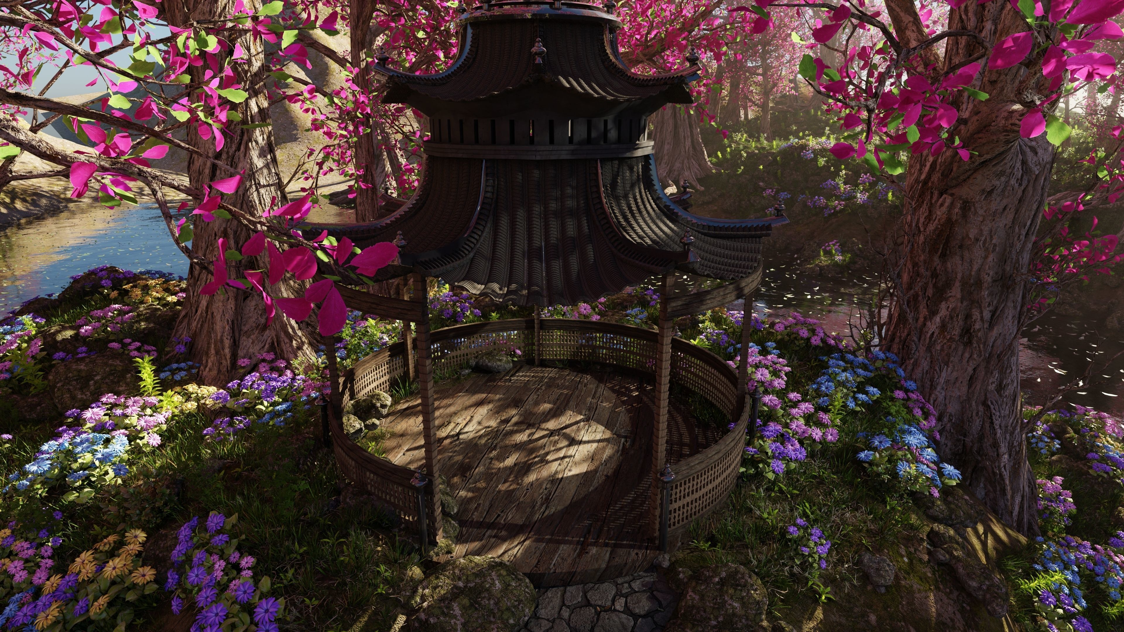 Japanese Gazebo Scene 3D model | CGTrader