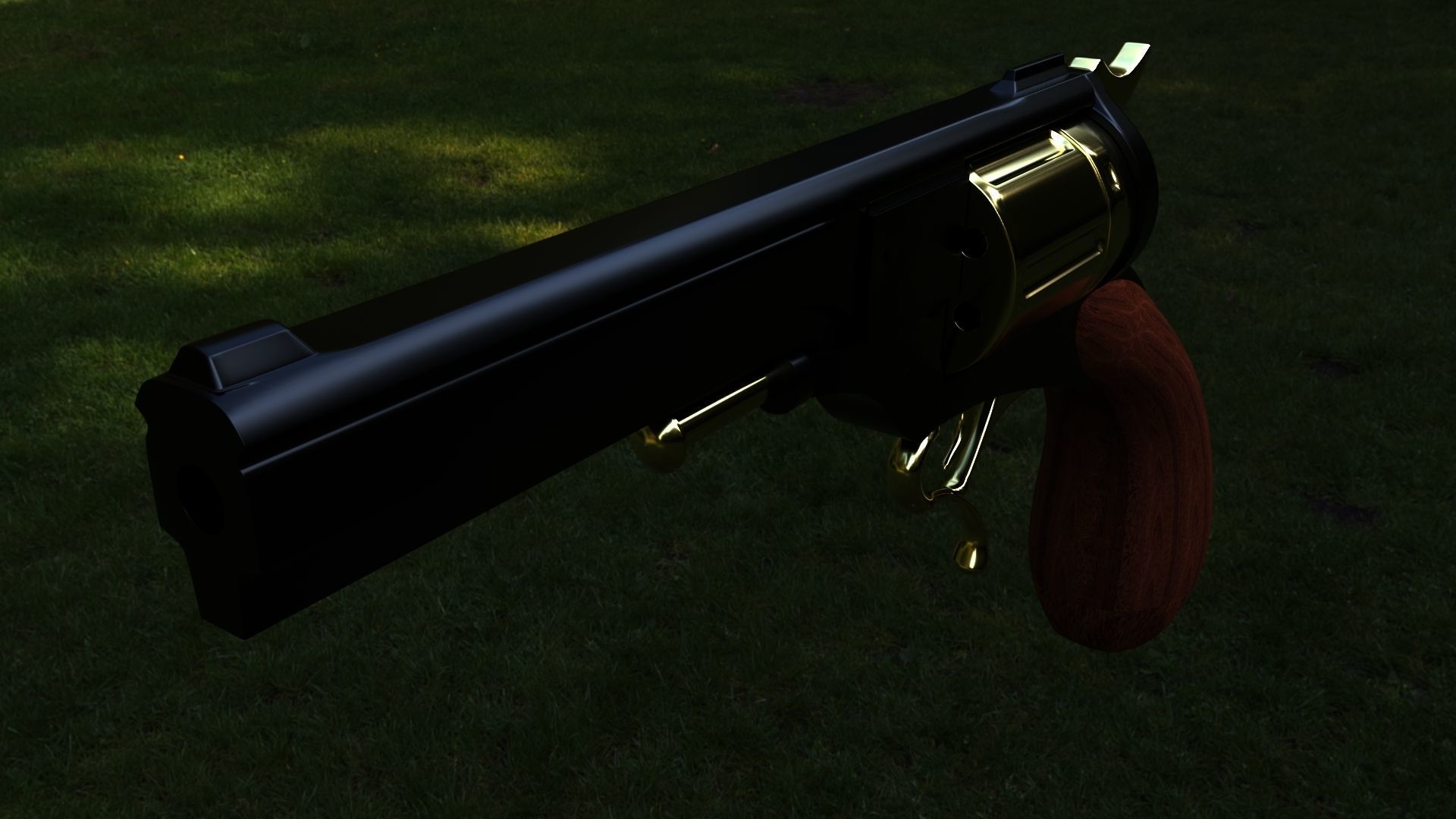 3D model Low Poly Gun Model revolver with wooden handle VR / AR / low ...