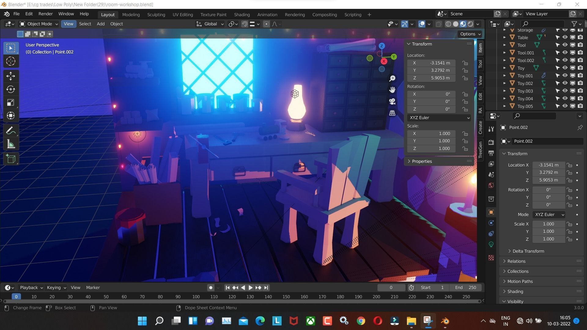 3D model room-workshop low poly model render in blender VR / AR / low ...