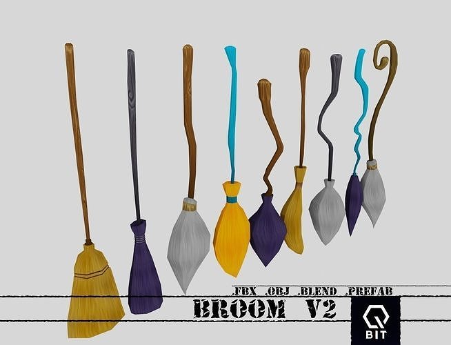 3D model Broom pack v2 low poly cartoon VR / AR / low-poly | CGTrader