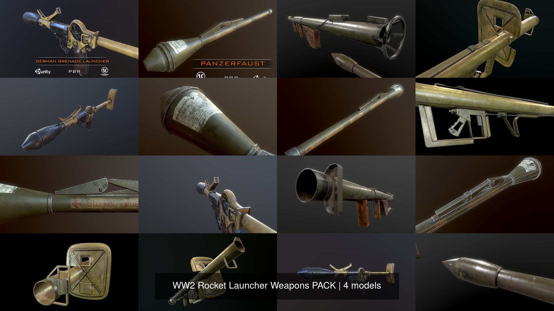 3D Model Collection WW2 Rocket Launcher Weapons PACK VR / AR / low-poly ...