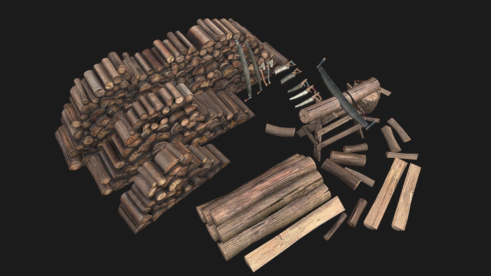 3D model Large Set of Lumberjack and Firewood VR / AR / low-poly | CGTrader
