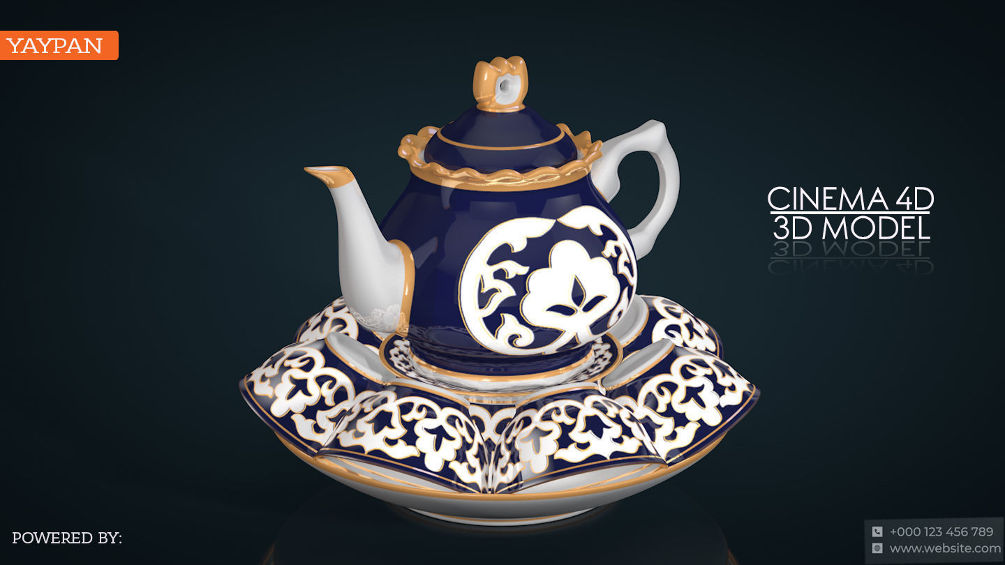 Uzbek tarelka piyola choynak paxta gulli 3D model | CGTrader