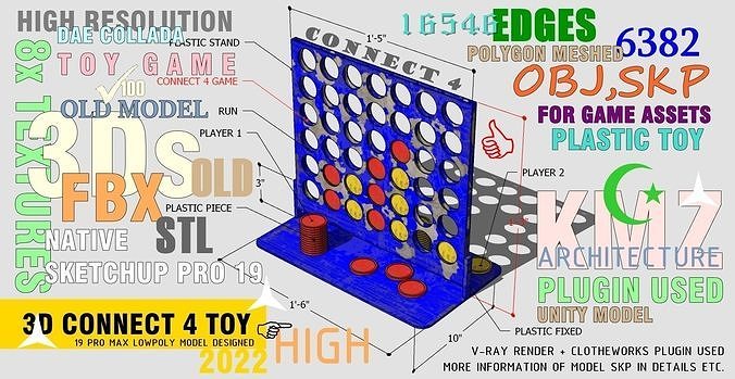 3D model Connect 4 checkers board with coins VR / AR / low-poly | CGTrader