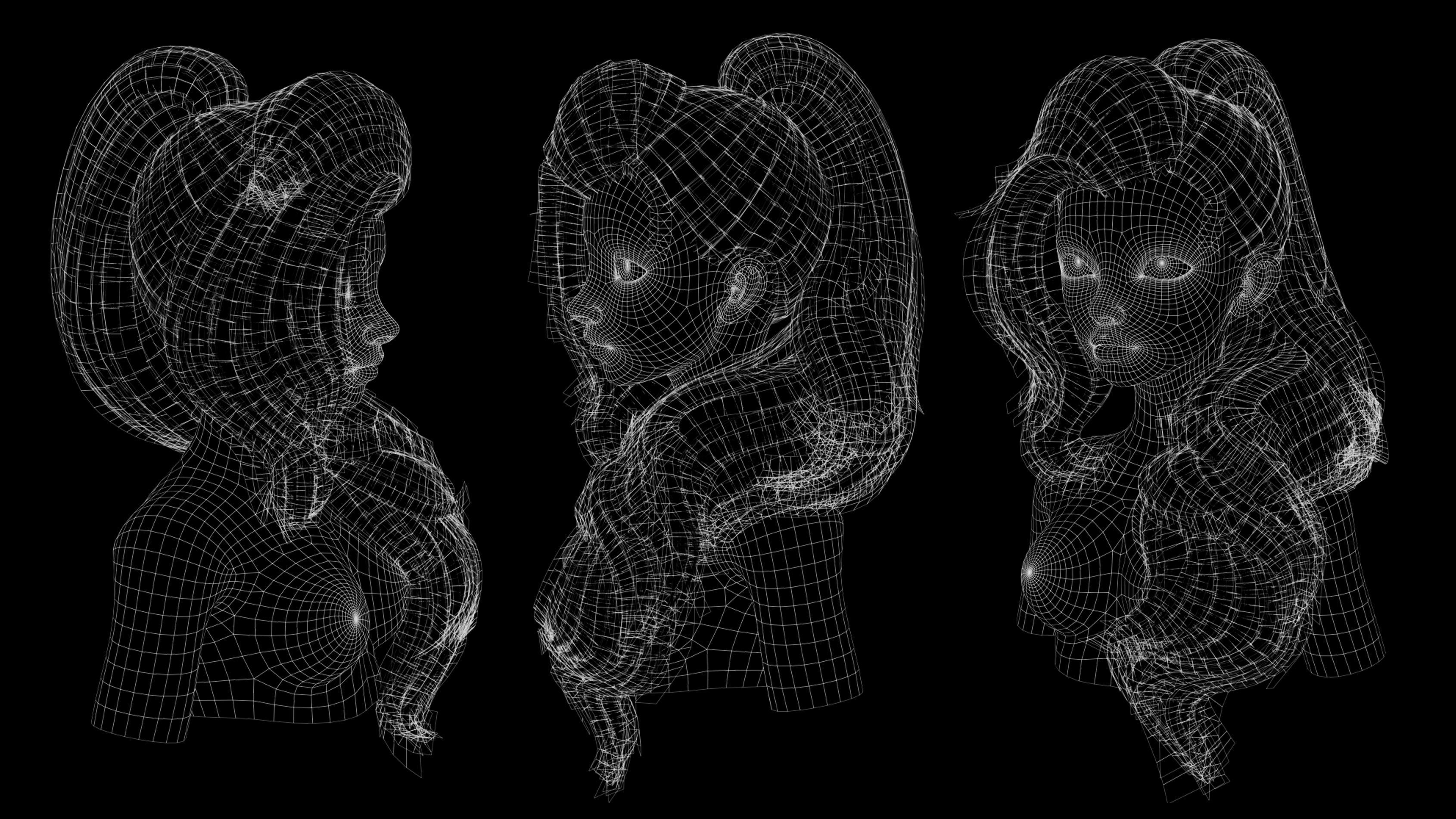 3D model Low poly cards Game-ready long tail hairstyle VR / AR / low ...