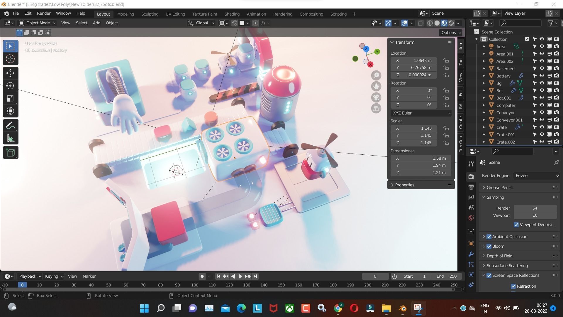 3D model bots low poly model render in blender VR / AR / low-poly ...