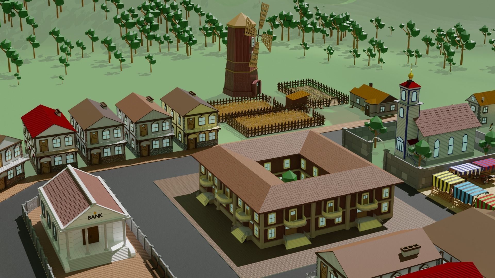 Low poly Village pbr game ready free VR / AR / low-poly 3D model | CGTrader