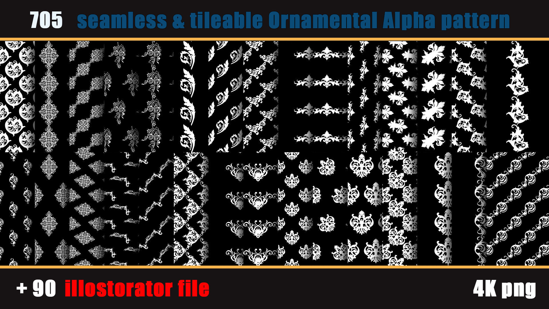 705 seamless and tileable Ornamental Alpha patterns 90 Ai file Texture ...