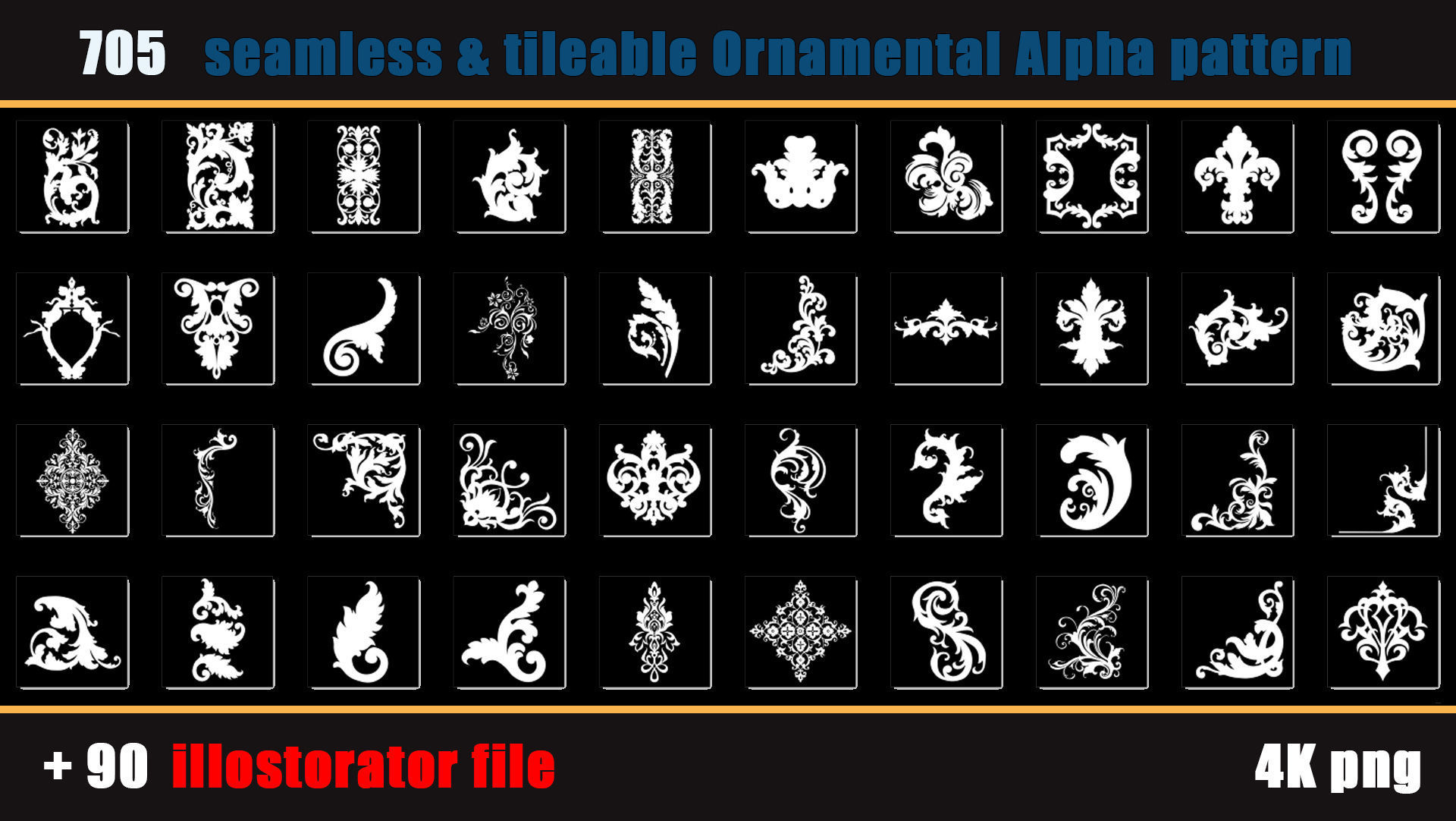 705 seamless and tileable Ornamental Alpha patterns 90 Ai file Texture ...