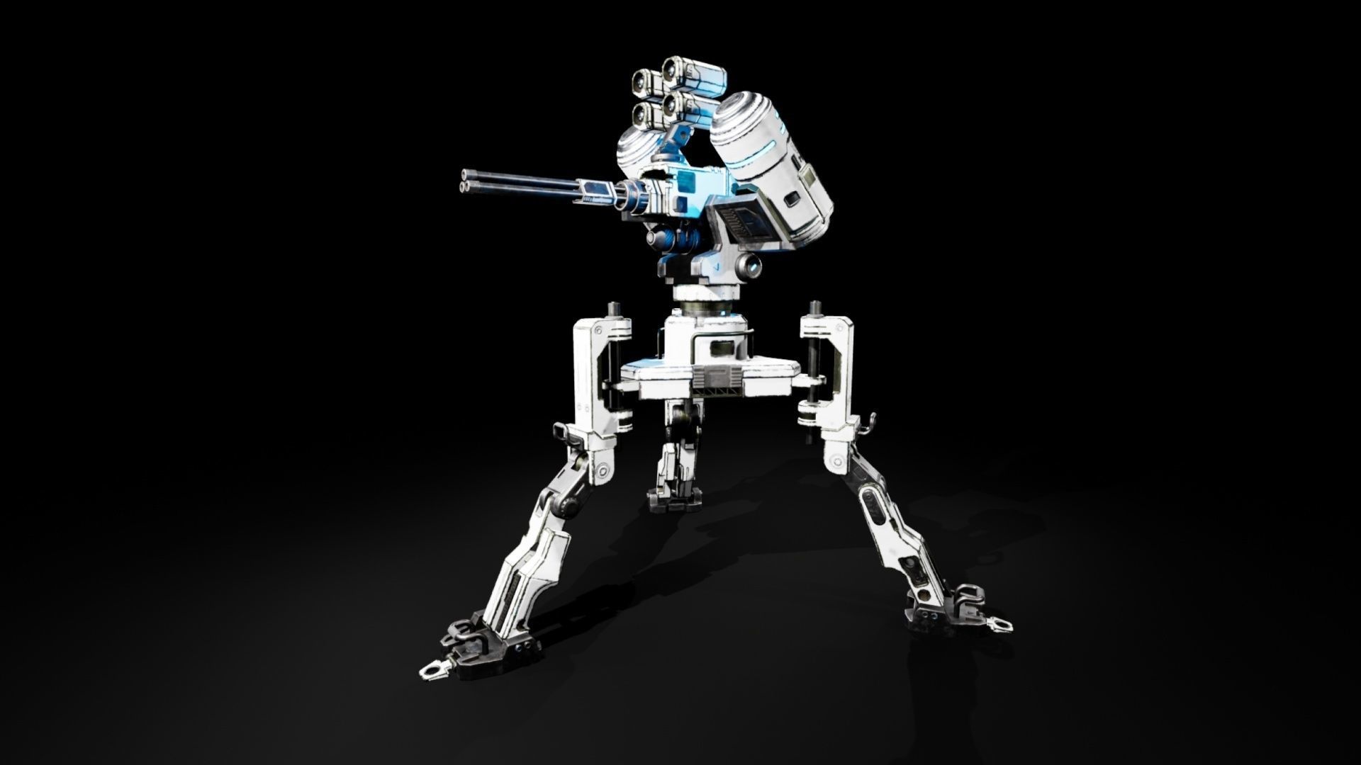 3D model Scifi Automated Turret Minigun and Rocket Missile Launcher ...