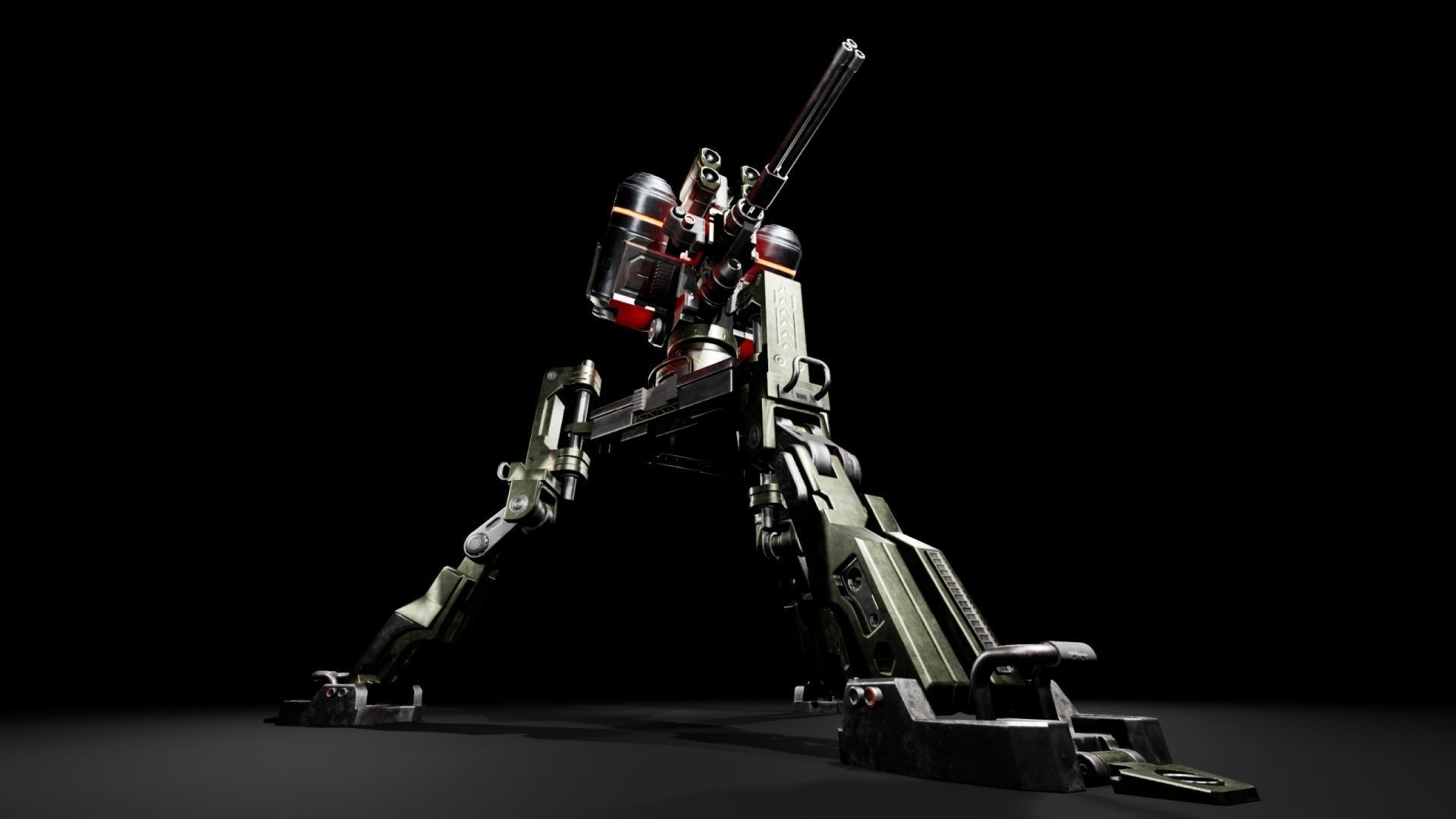 3D model Scifi Automated Turret Minigun and Rocket Missile Launcher ...