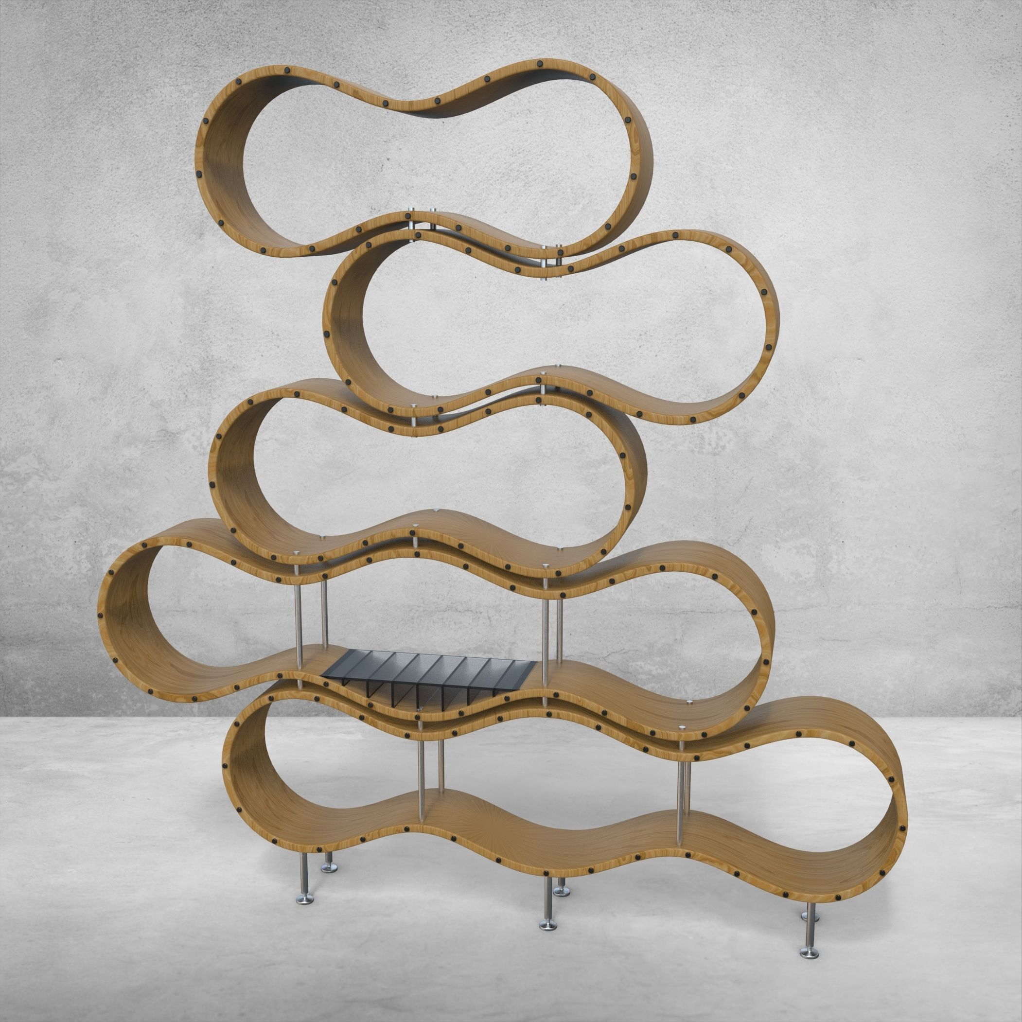 Wavy bookshelf 3D model | CGTrader