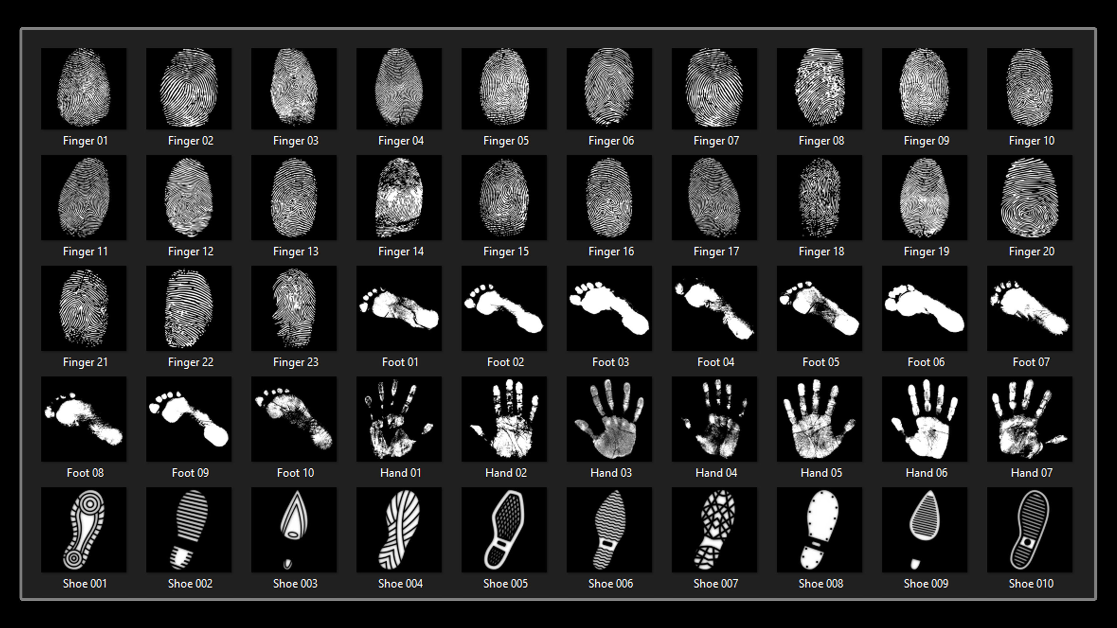 160 Humanprint Alpha Fingerprint Footprint Handprint Shoeprint 3D model ...