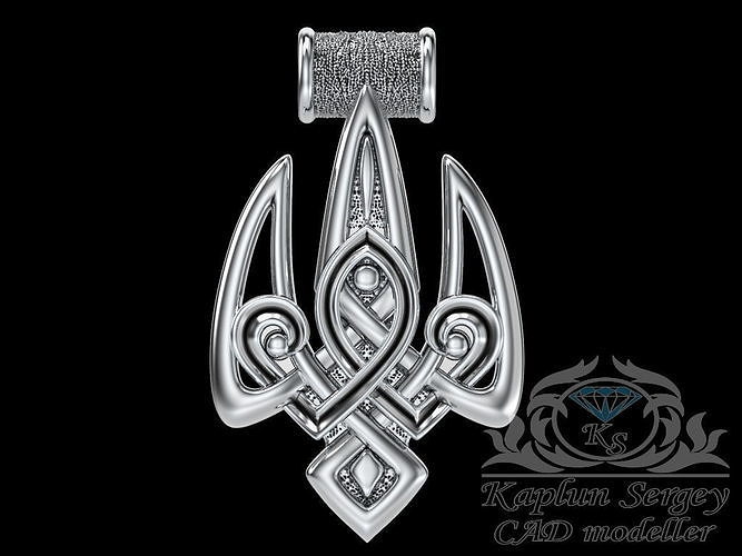 Trident egyptian gold pendant with diamonds 3D model 3D printable ...