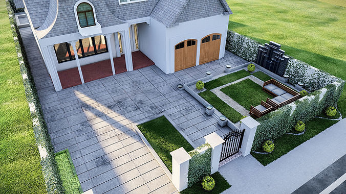 Front yard design of Residential house 3d model 3D model | CGTrader