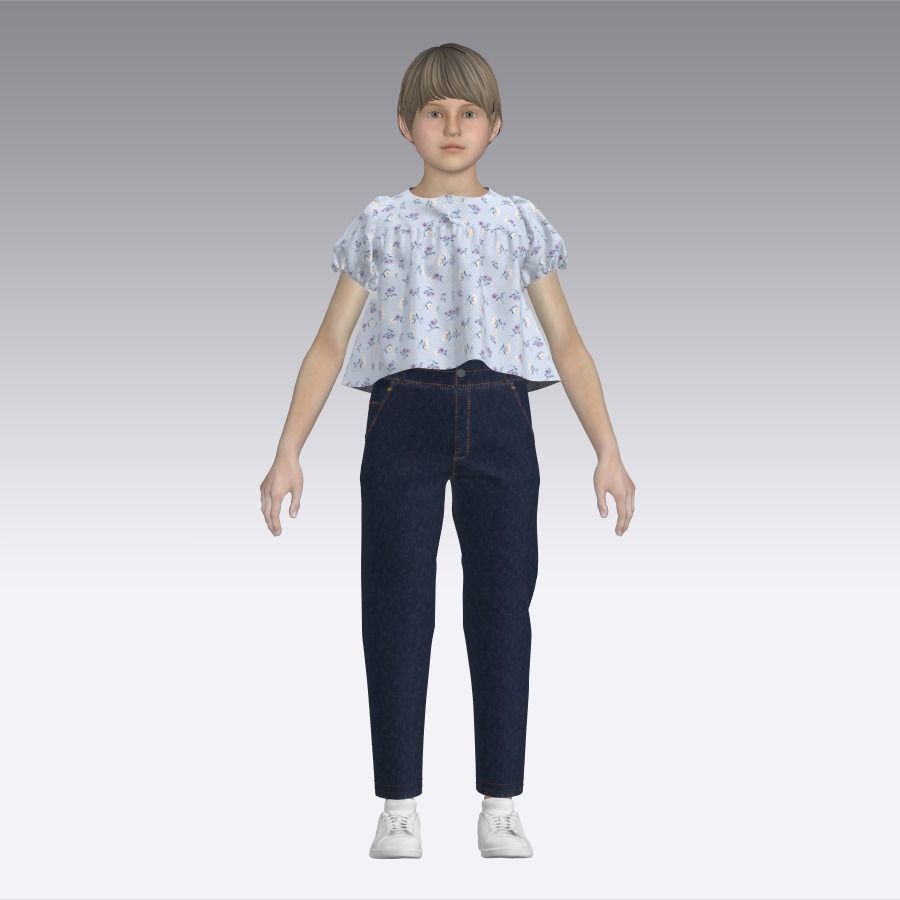 3D model kid girls dress and denim pant VR / AR / low-poly | CGTrader