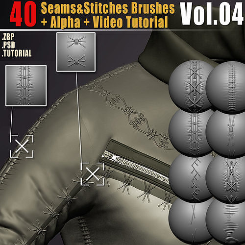 40 Seams And Stitches Brushes Alpha Video Tutorial Vol04 3D model ...