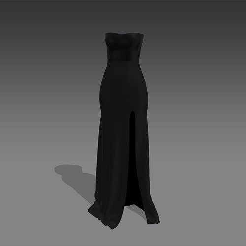 DRESS SATIN BLACK MATTE BLACK LONG DRESS MODERN STRAPLESS STYLE 3D ...