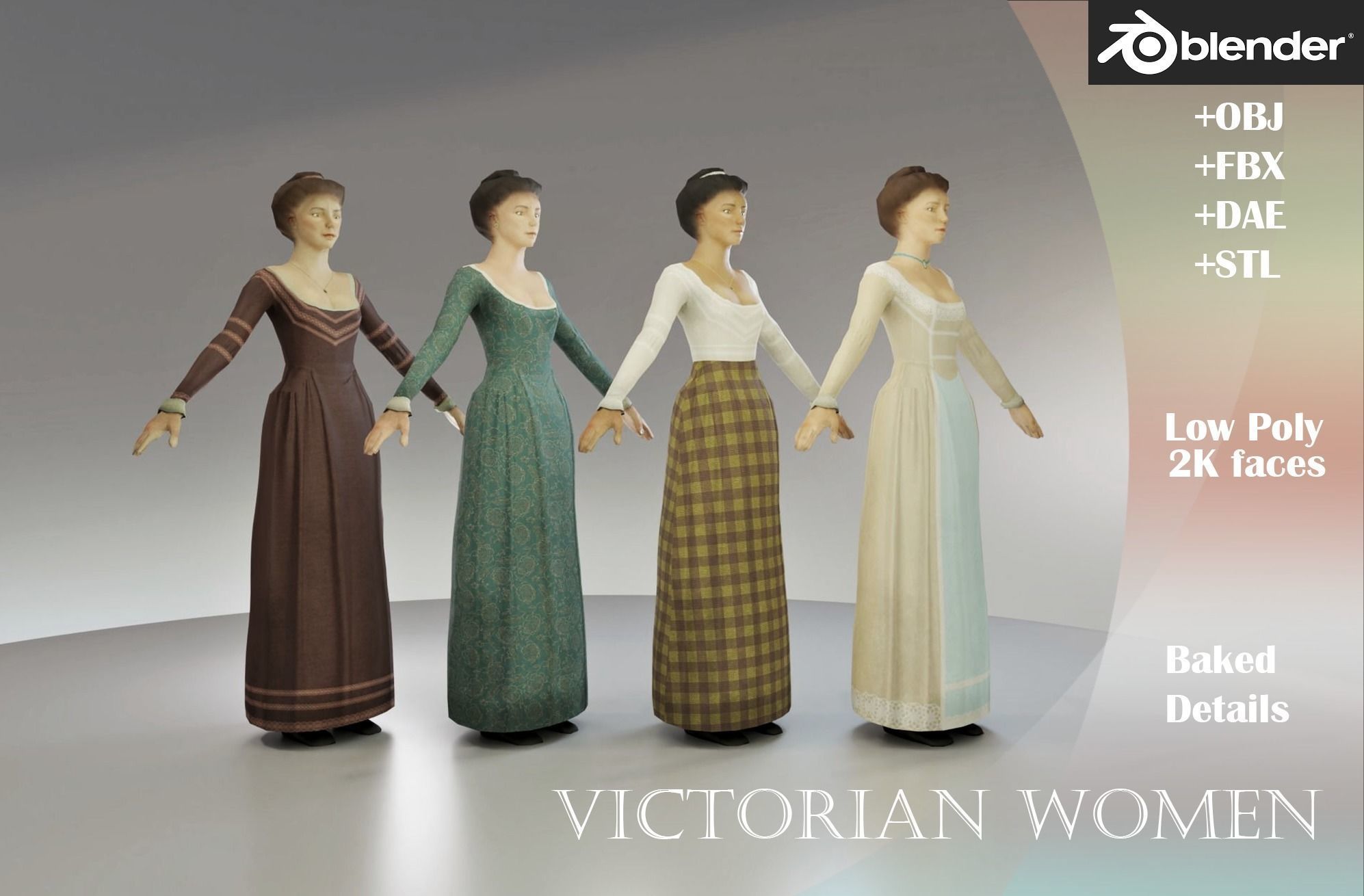 3D Model Collection Low Poly Victorian Civilians VR / AR / low-poly | CGTrader