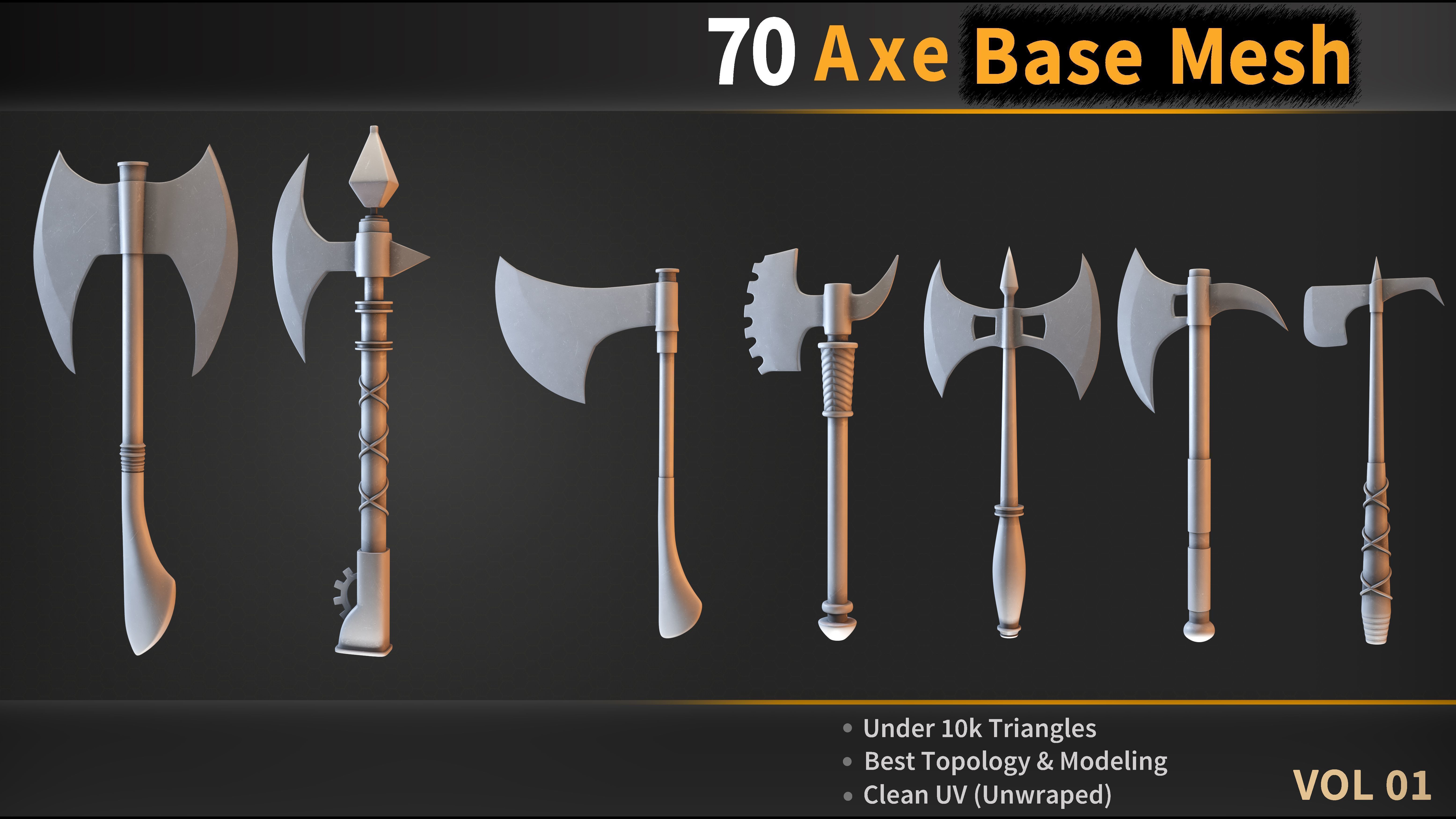 3D model 70 Axe Base Mesh - VOL 01 - Ready for Game VR / AR / low-poly ...
