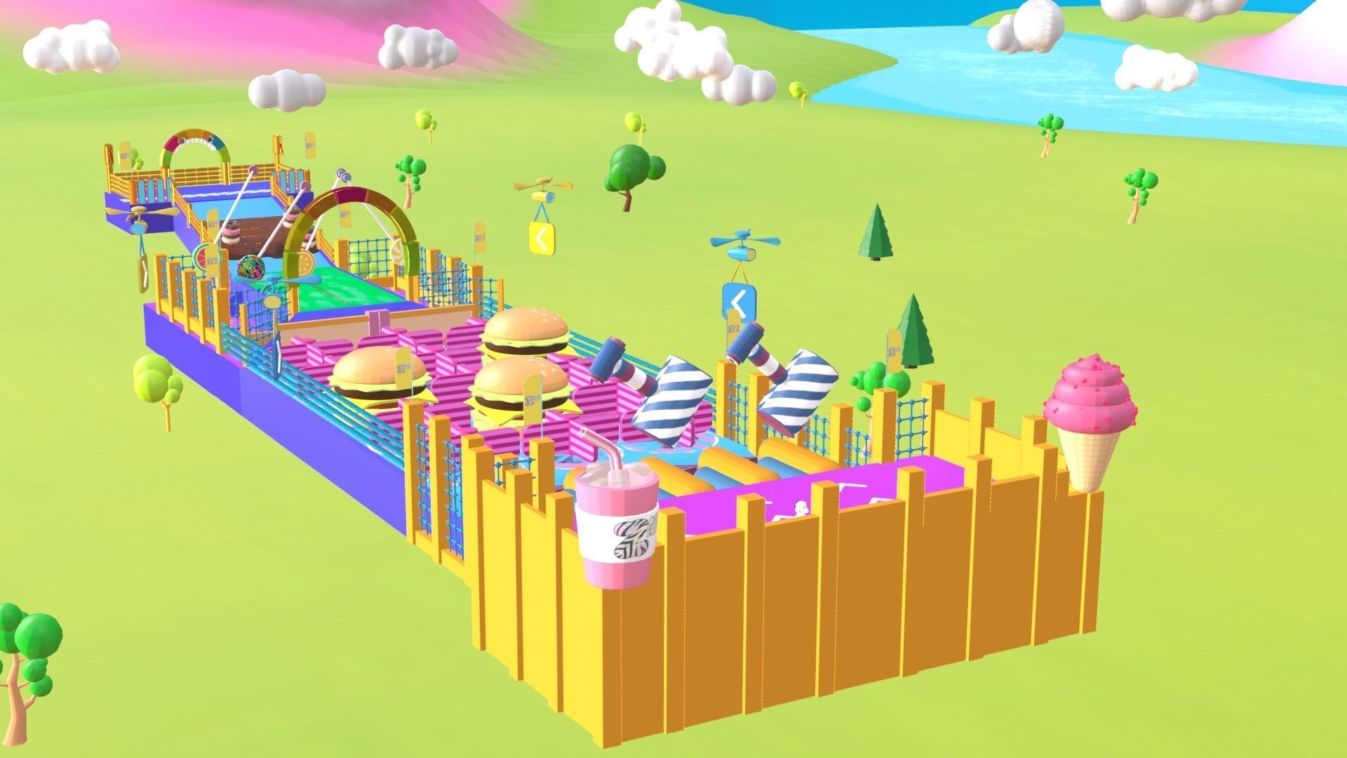 3D model Inflatable - Obstacles jumping Game Environment Map VR / AR ...