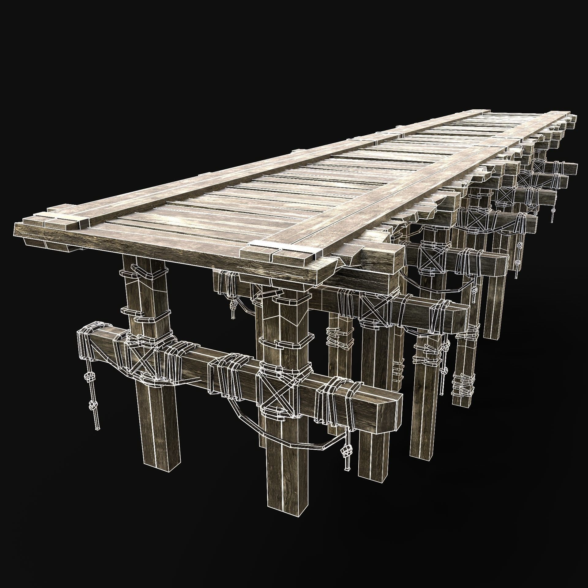 3D model RAIL BRIDGE MEDIEVAL WOODEN PLATFORM CONSTRUCTION ENTERABLE VR ...