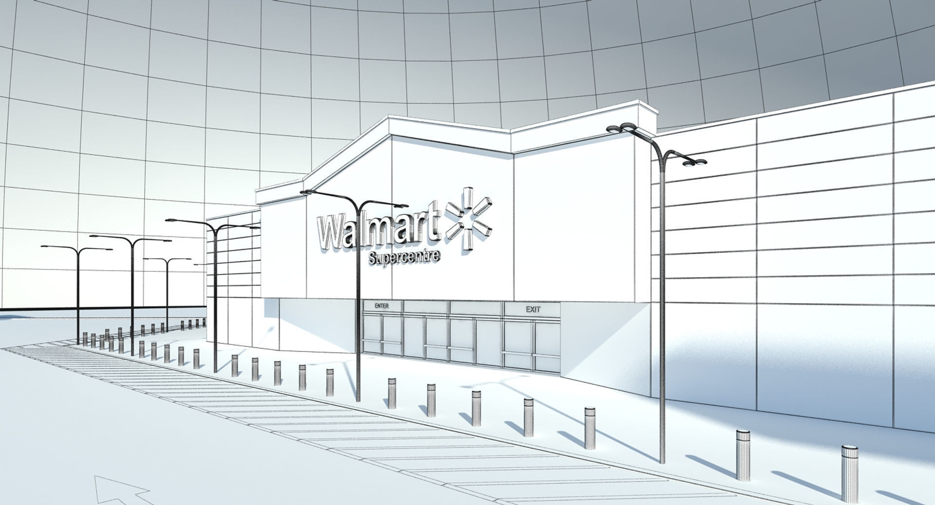 Walmart Supercenter Retail Lot 3D model | CGTrader
