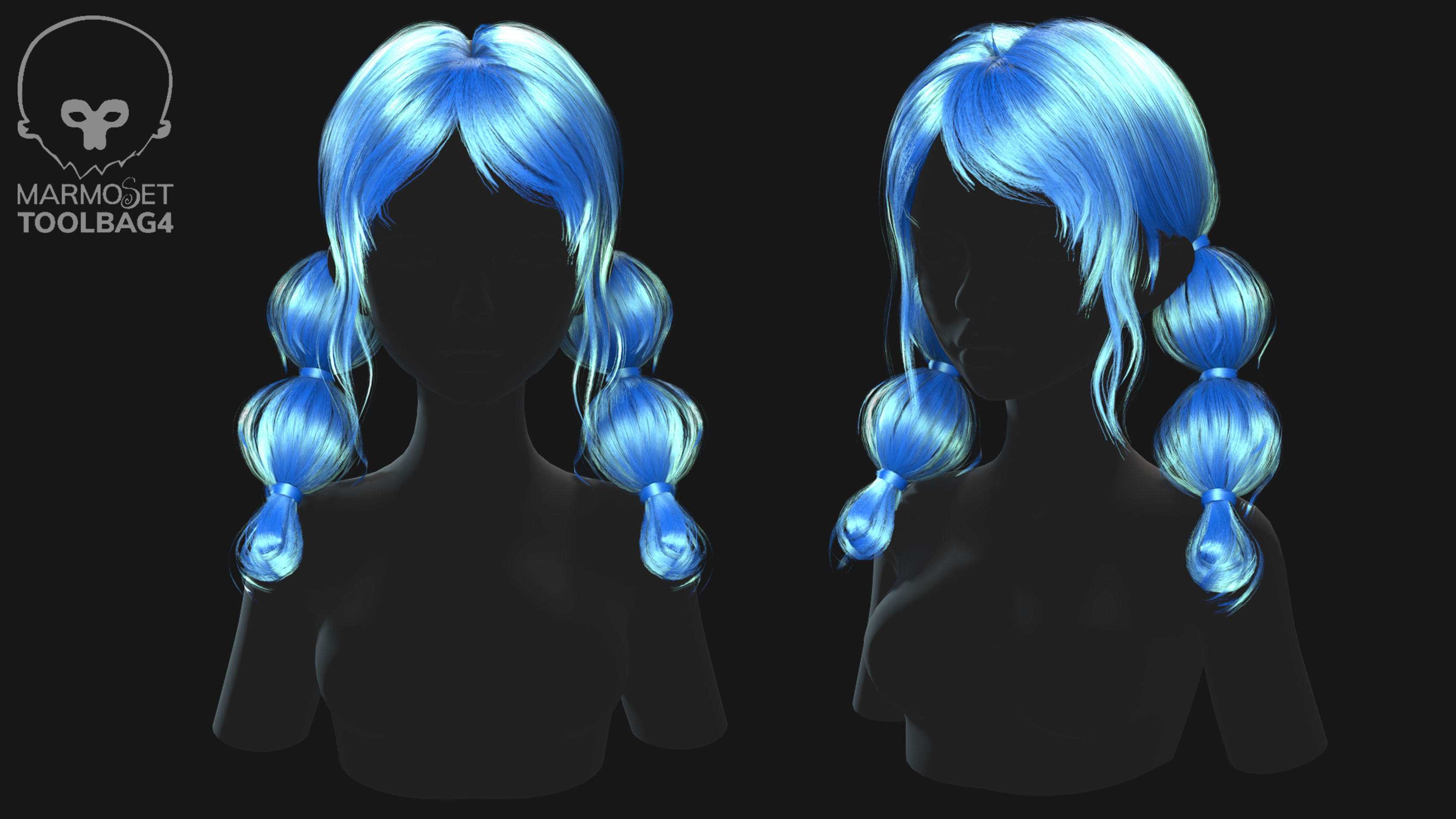 3D model Low poly cards Game-ready hairstyle with tails VR / AR / low ...