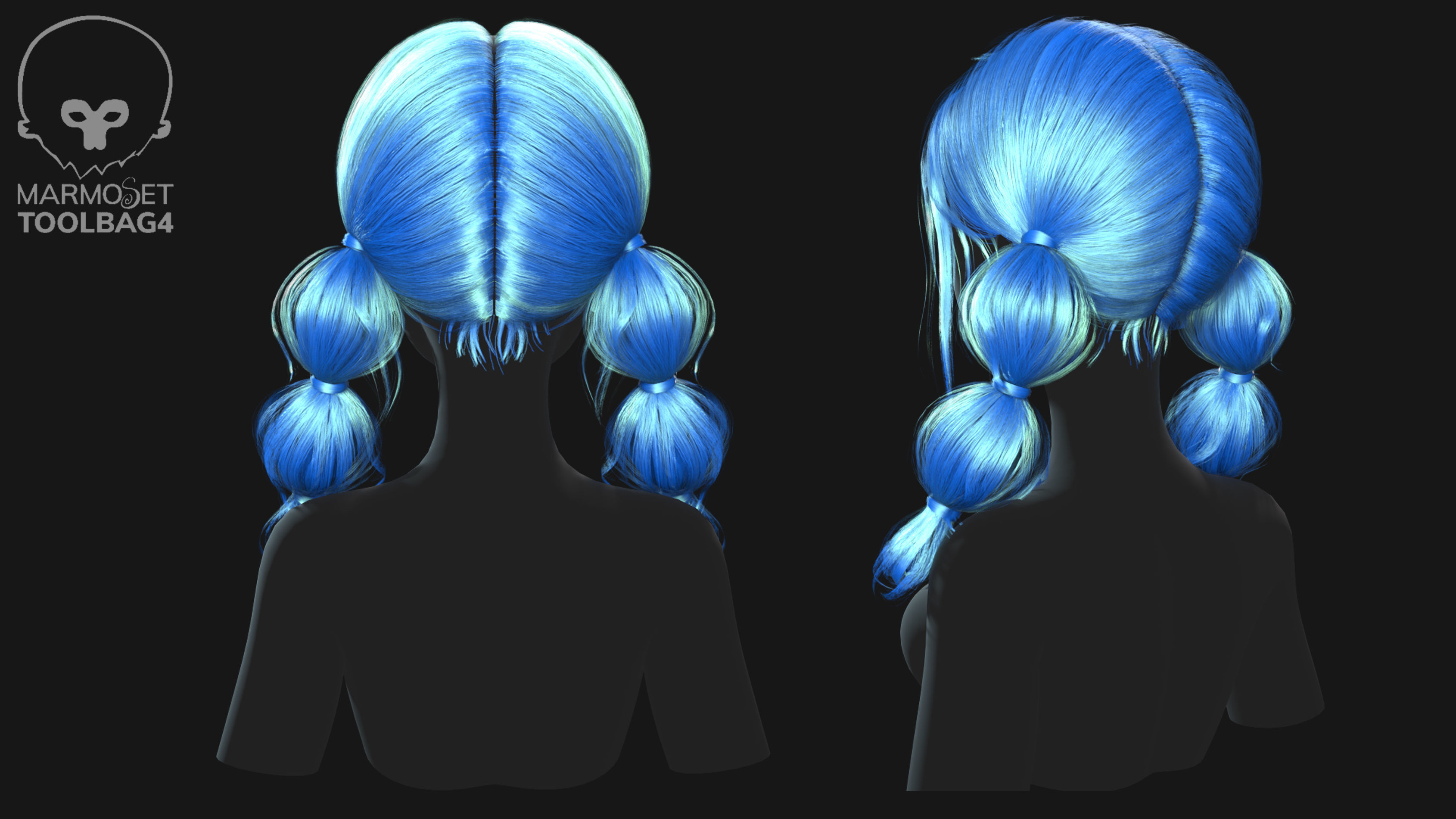 3D model Low poly cards Game-ready hairstyle with tails VR / AR / low ...