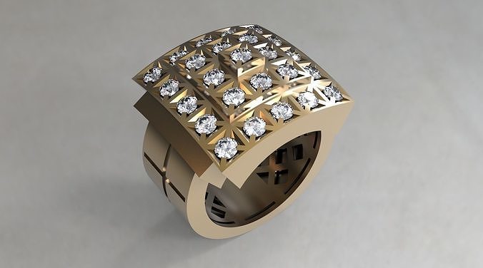 BIG Men ring with Diamonds 3D model 3D printable | CGTrader