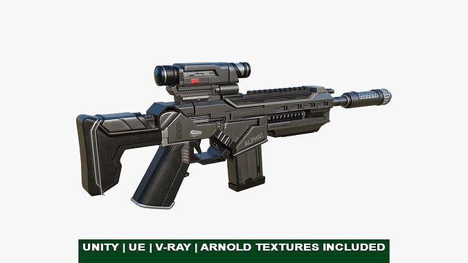 3D model Assault Rifle Gun PBR Unity UE Arnold V-ray Textures Included ...