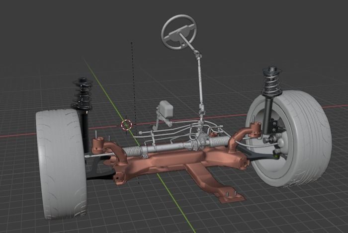 3D model suspension braking and steering system VR / AR / low-poly ...