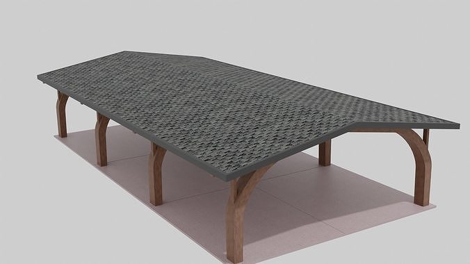 Pavilion wooden table with tiled roof 3D model | CGTrader
