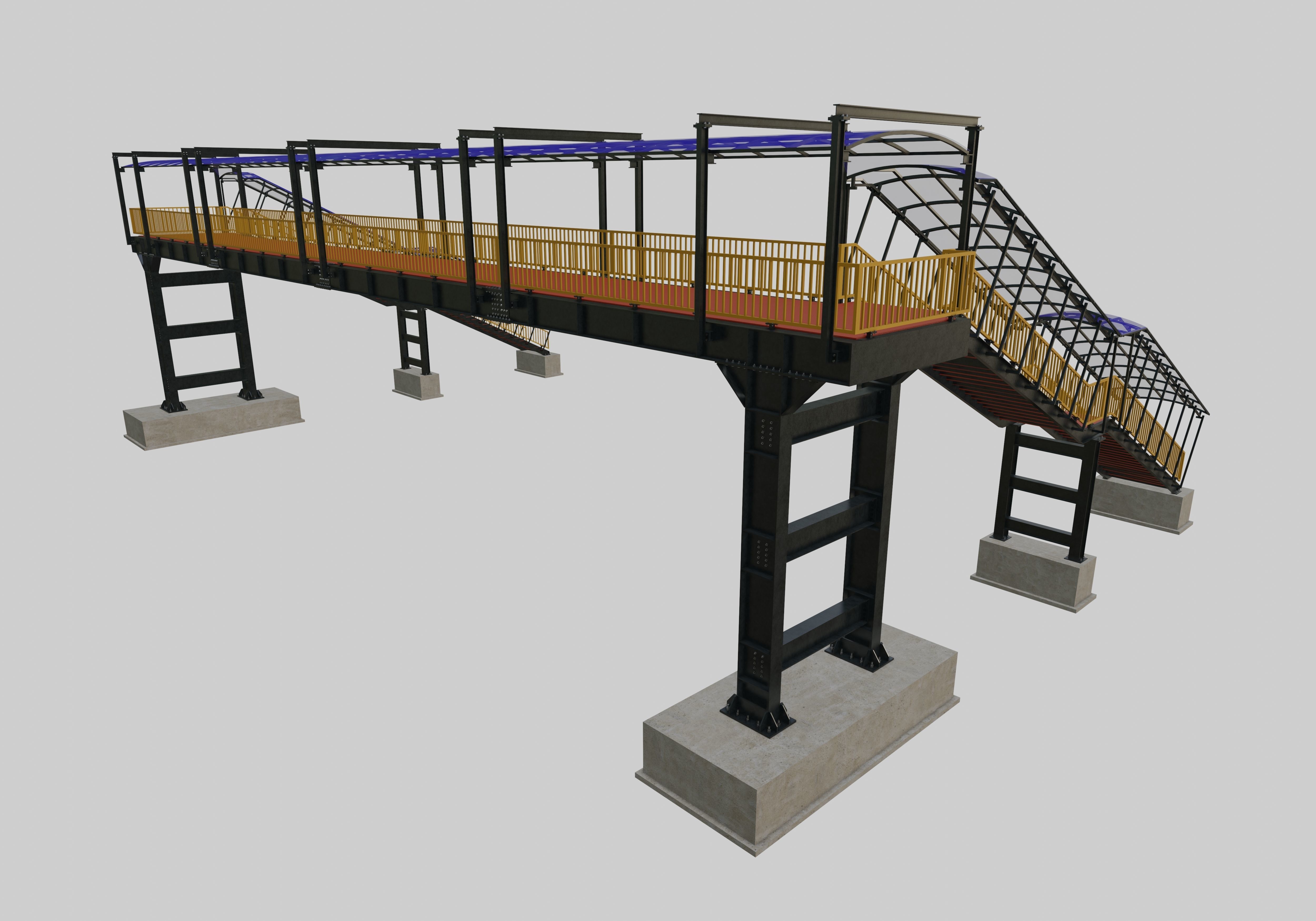 Steel Pedestrian Bridge - Two Columns - Straight Close Type-2 3D model ...