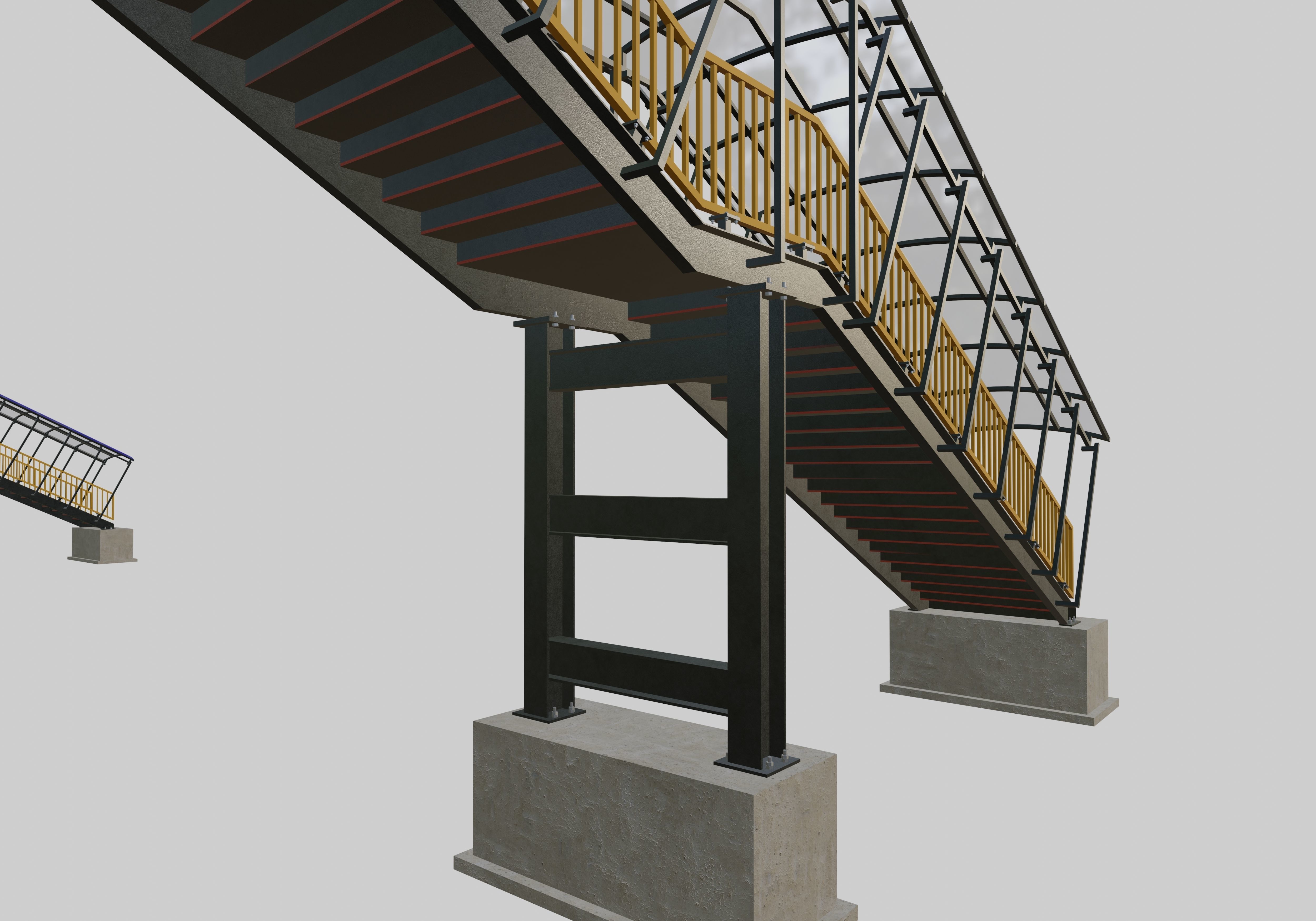 Steel Pedestrian Bridge - Three Columns - Straight Close Type-4 3D ...