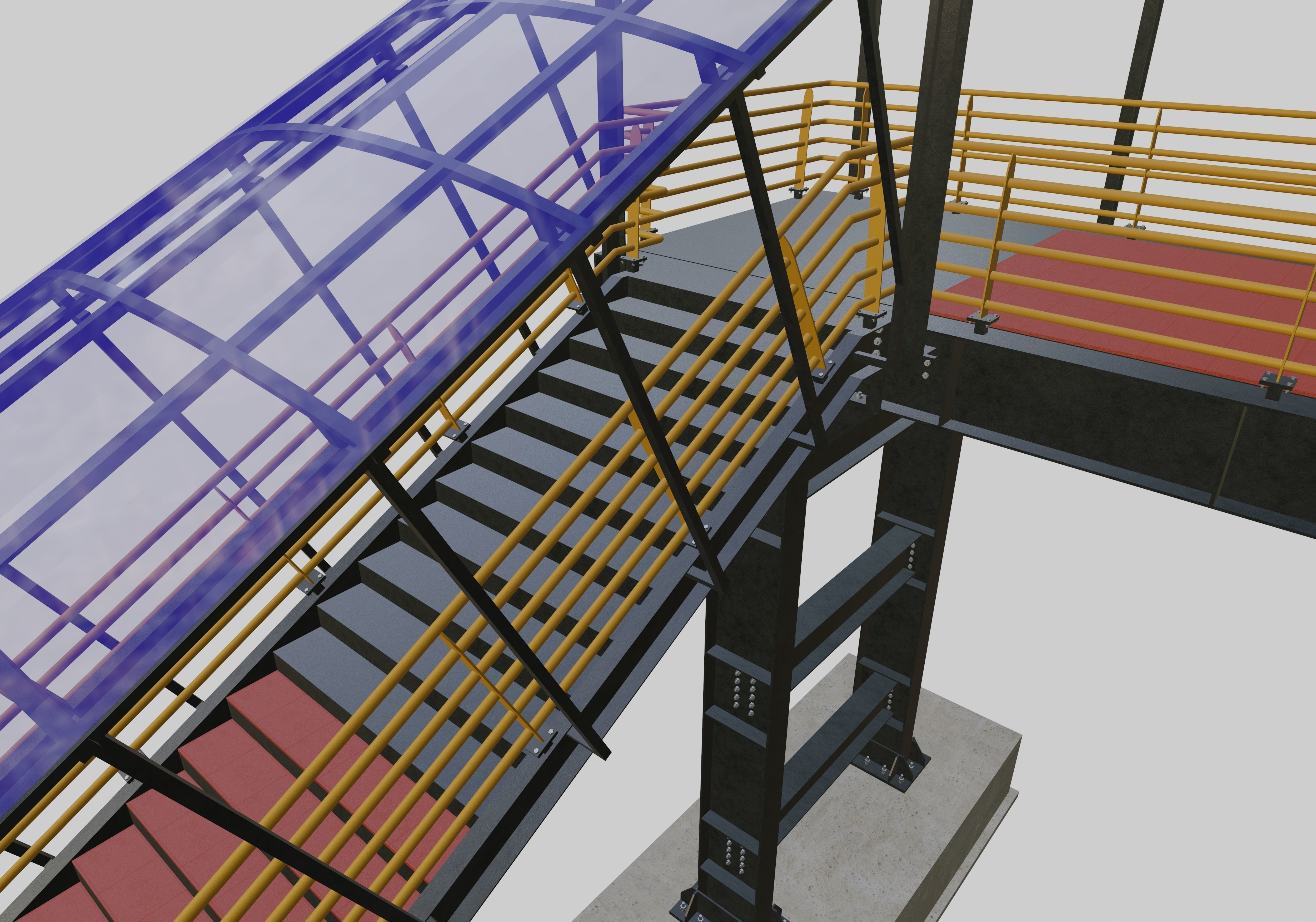 Steel Pedestrian Bridge-Three Columns-Pipe Rail-Straight Type-8 3D ...
