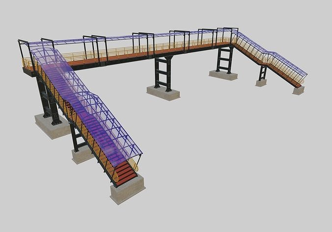 Steel Pedestrian Bridge-Three Columns-Pipe Rail-Straight Type-8 3D ...