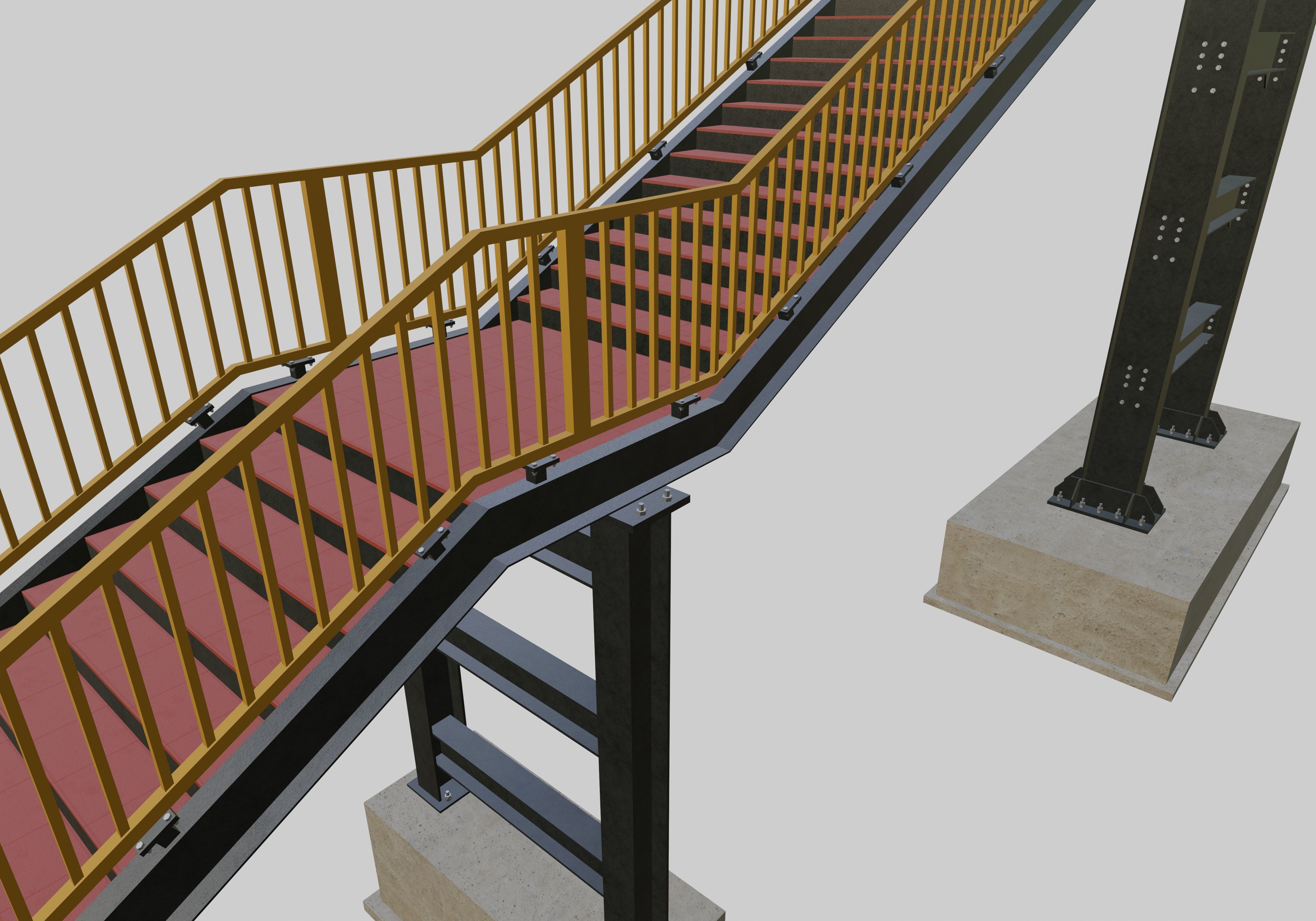 Steel Pedestrian Bridge - Two Columns - Truss Type-9 3D model | CGTrader