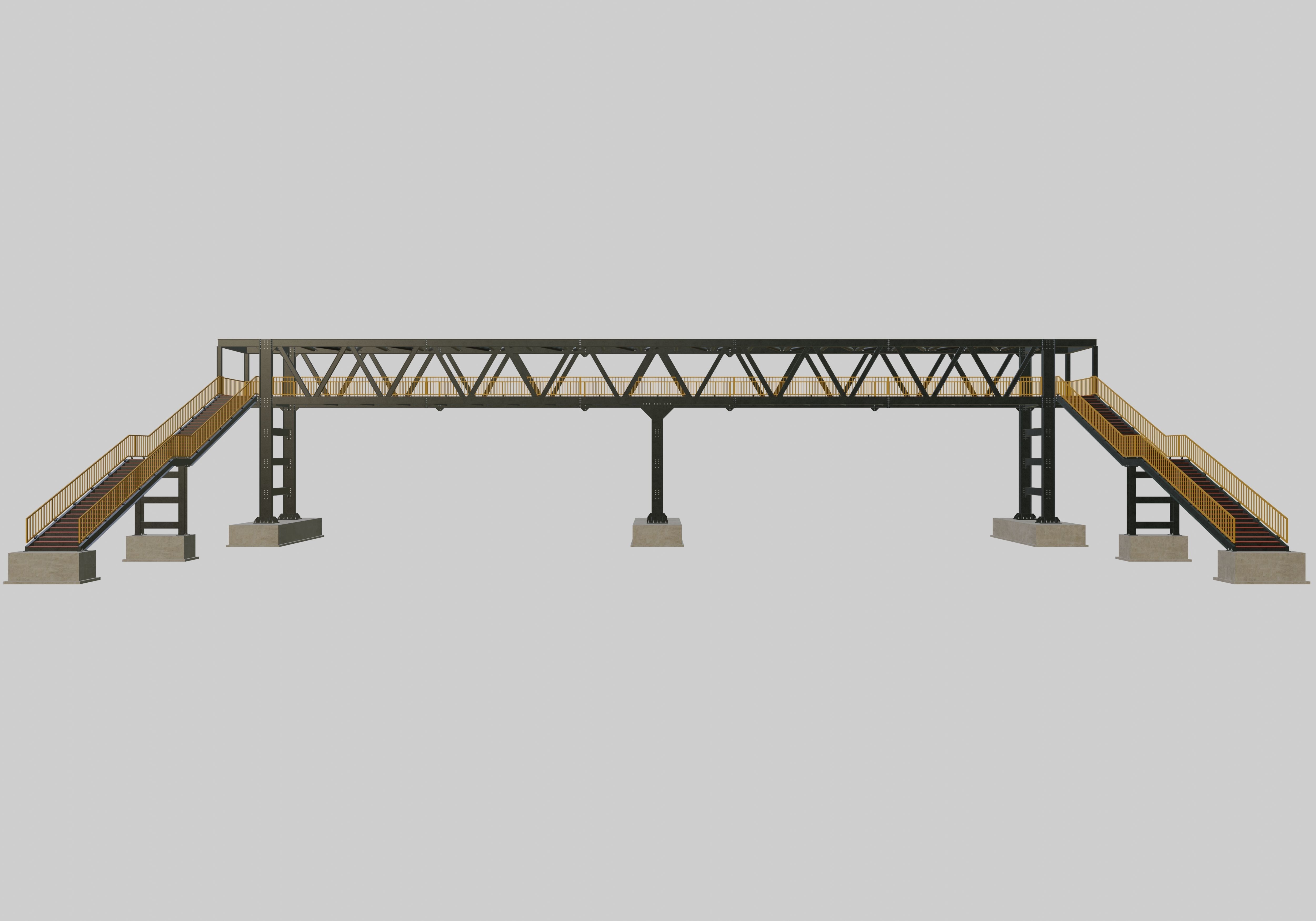 Steel Pedestrian Bridge - Three Columns - Truss Type-10 3D model | CGTrader