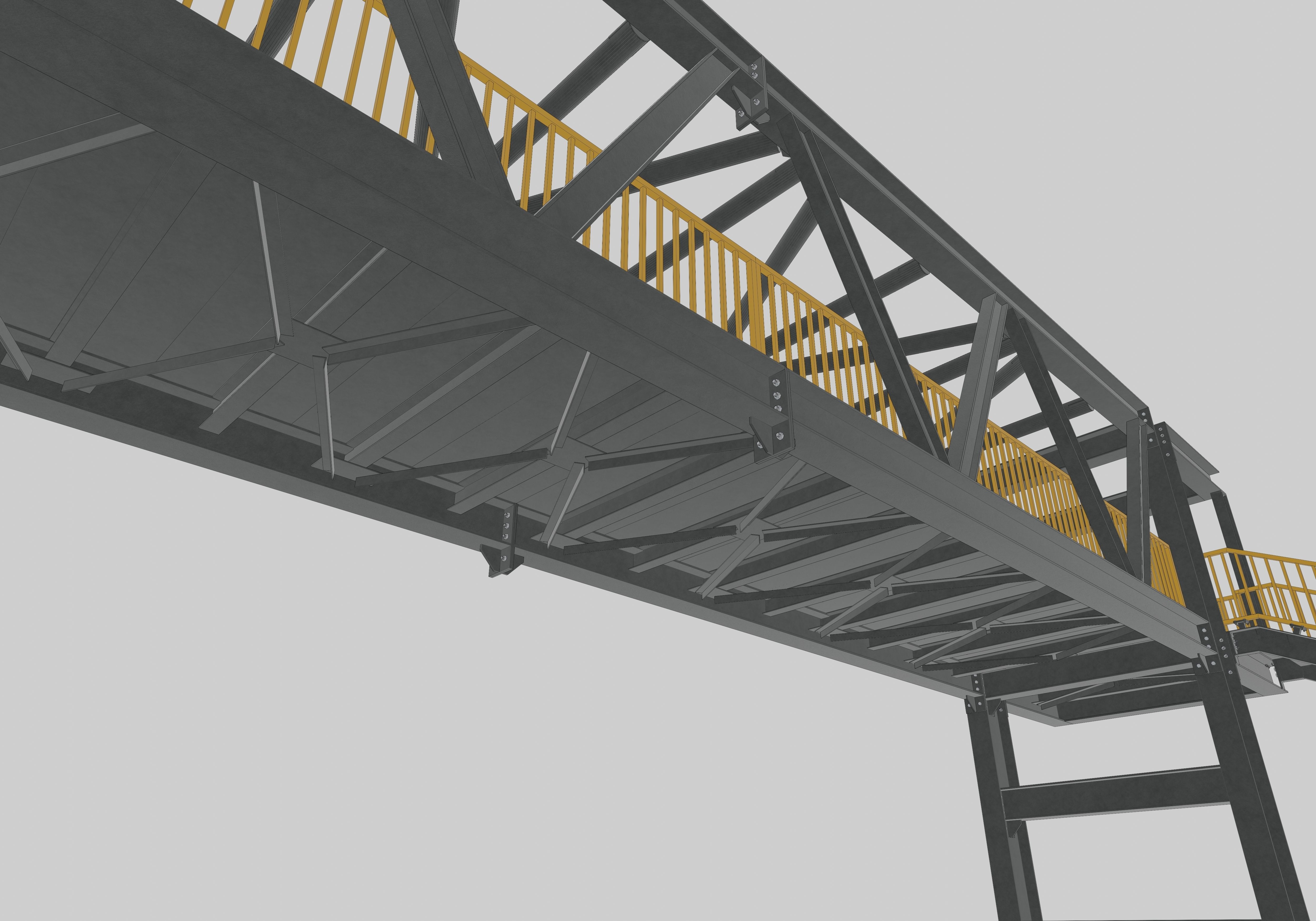 Steel Pedestrian Bridge - Three Columns - Truss Type-10 3D model | CGTrader