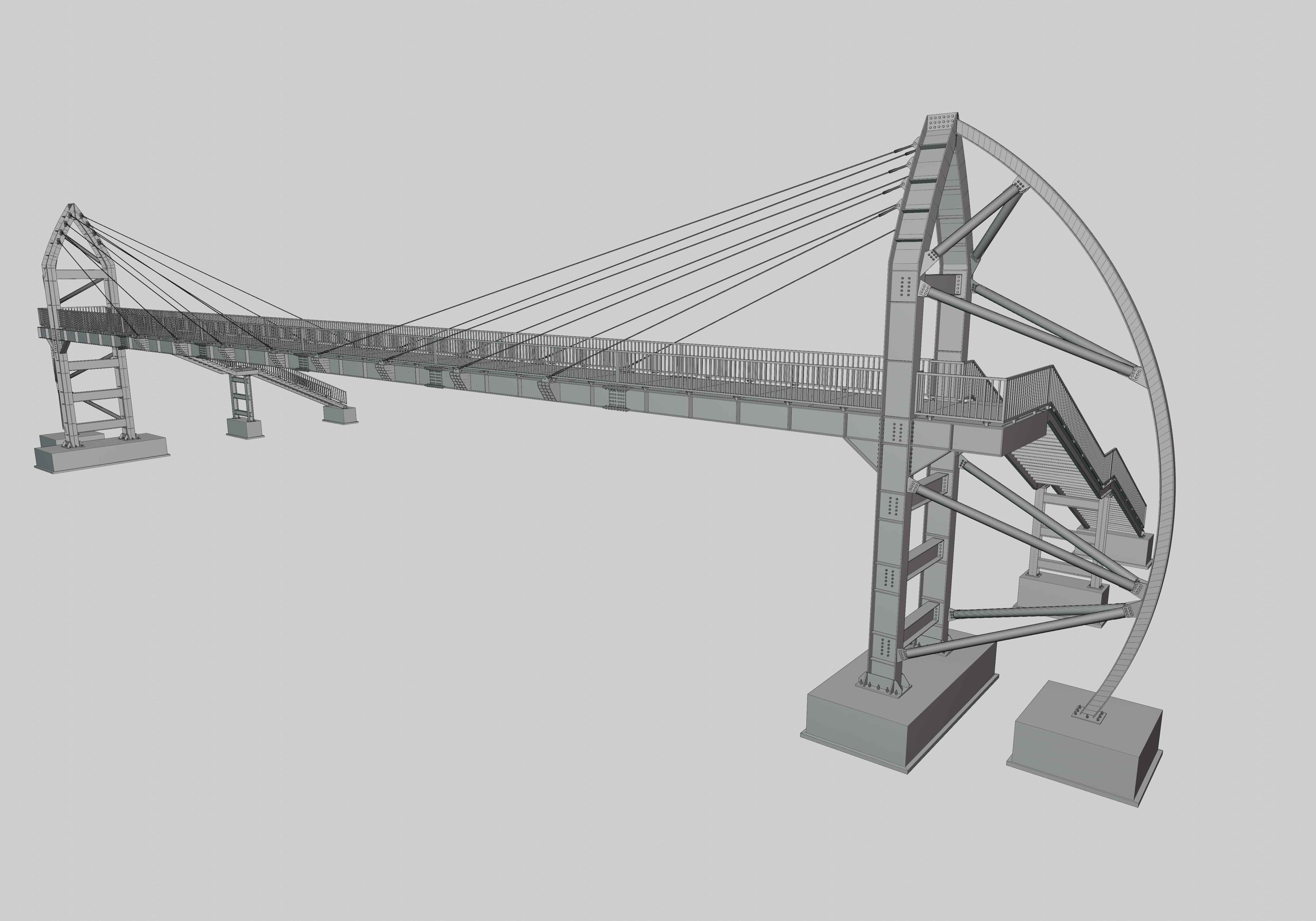 Steel Pedestrian Bridge - Flat Stair-Sailing Column Type-12 3D model ...