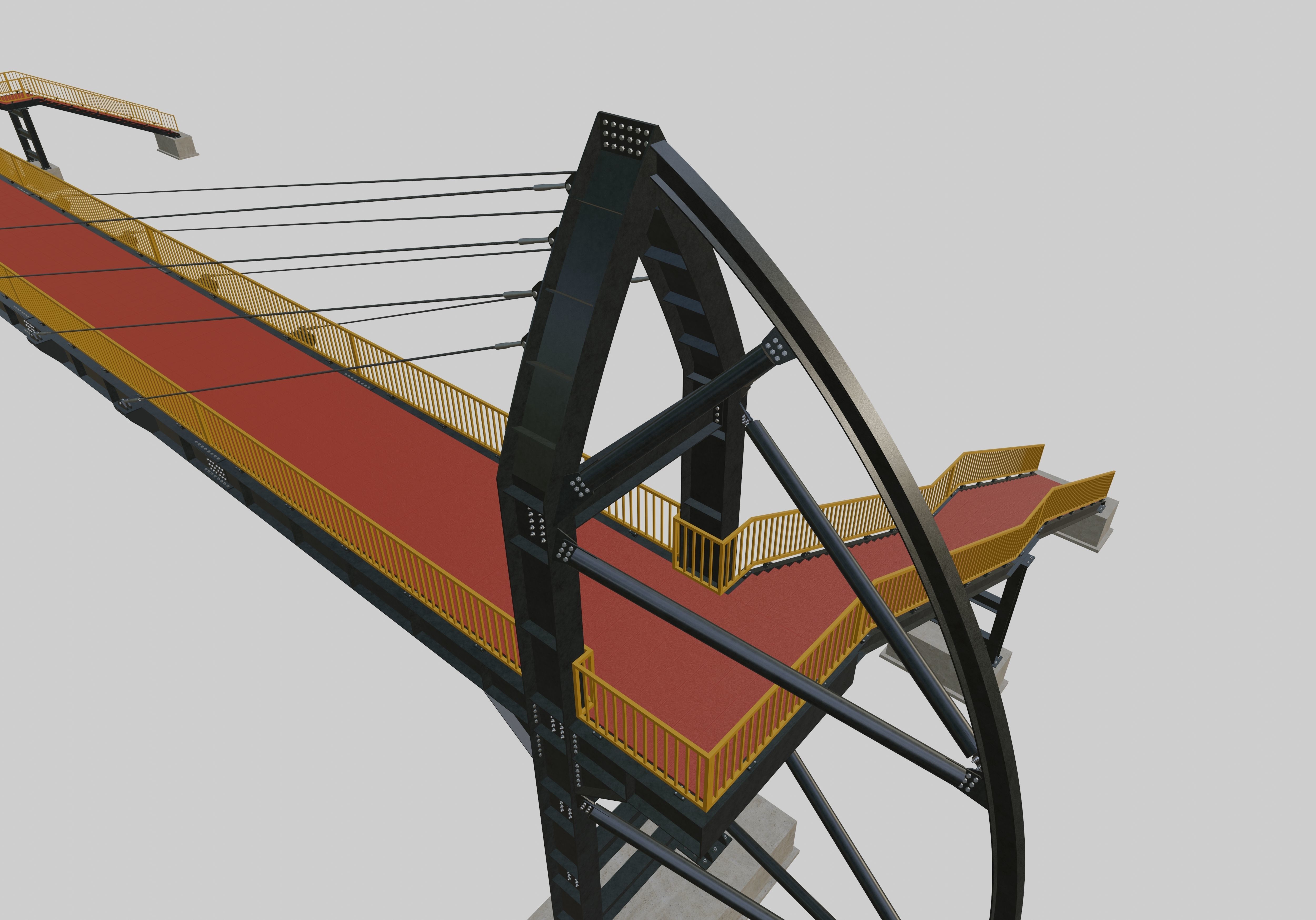 Steel Pedestrian Bridge - Flat Stair-Sailing Column Type-12 3D model ...