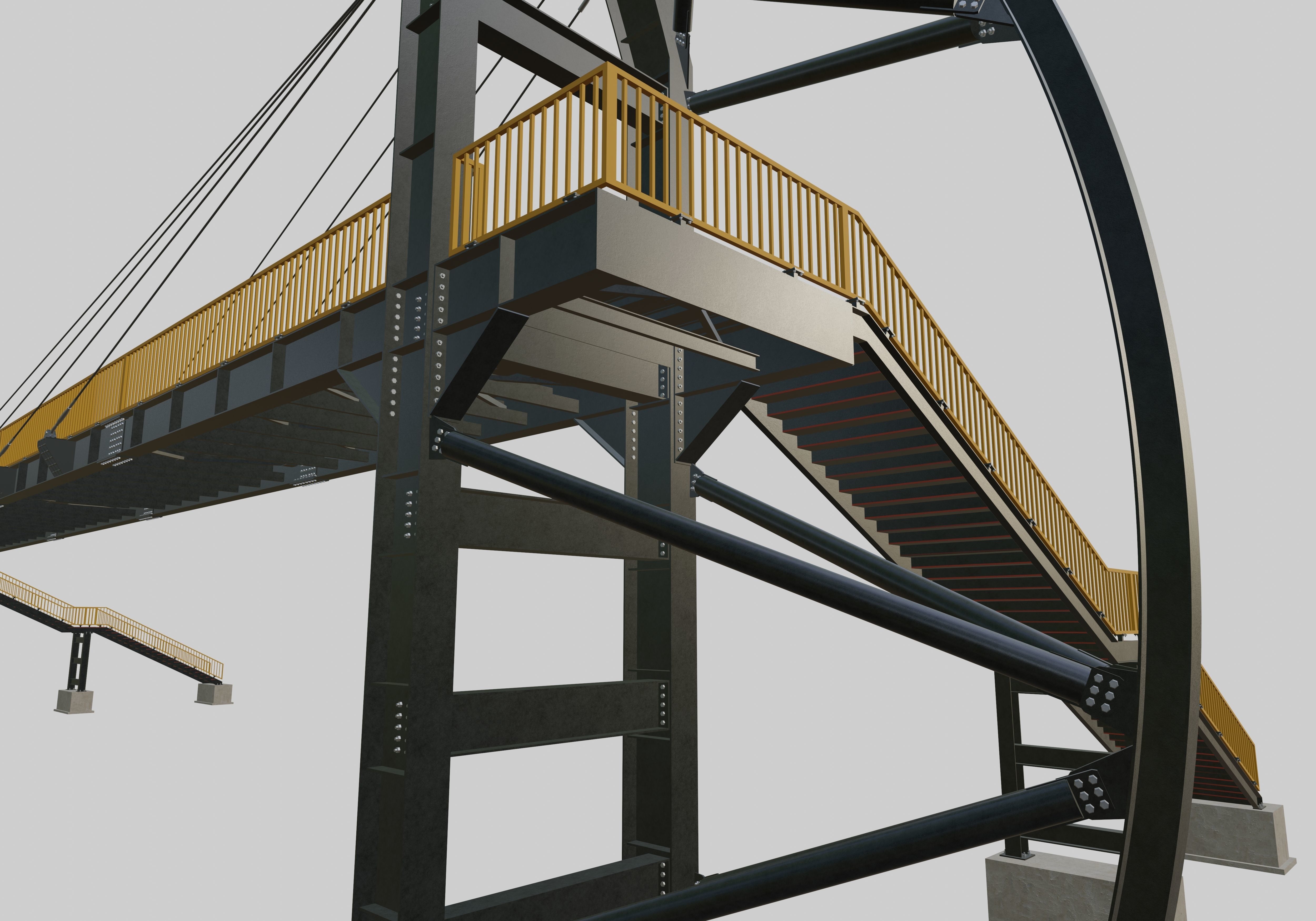 Steel Pedestrian Bridge - Flat Stair-Sailing Column Type-12 3D model ...