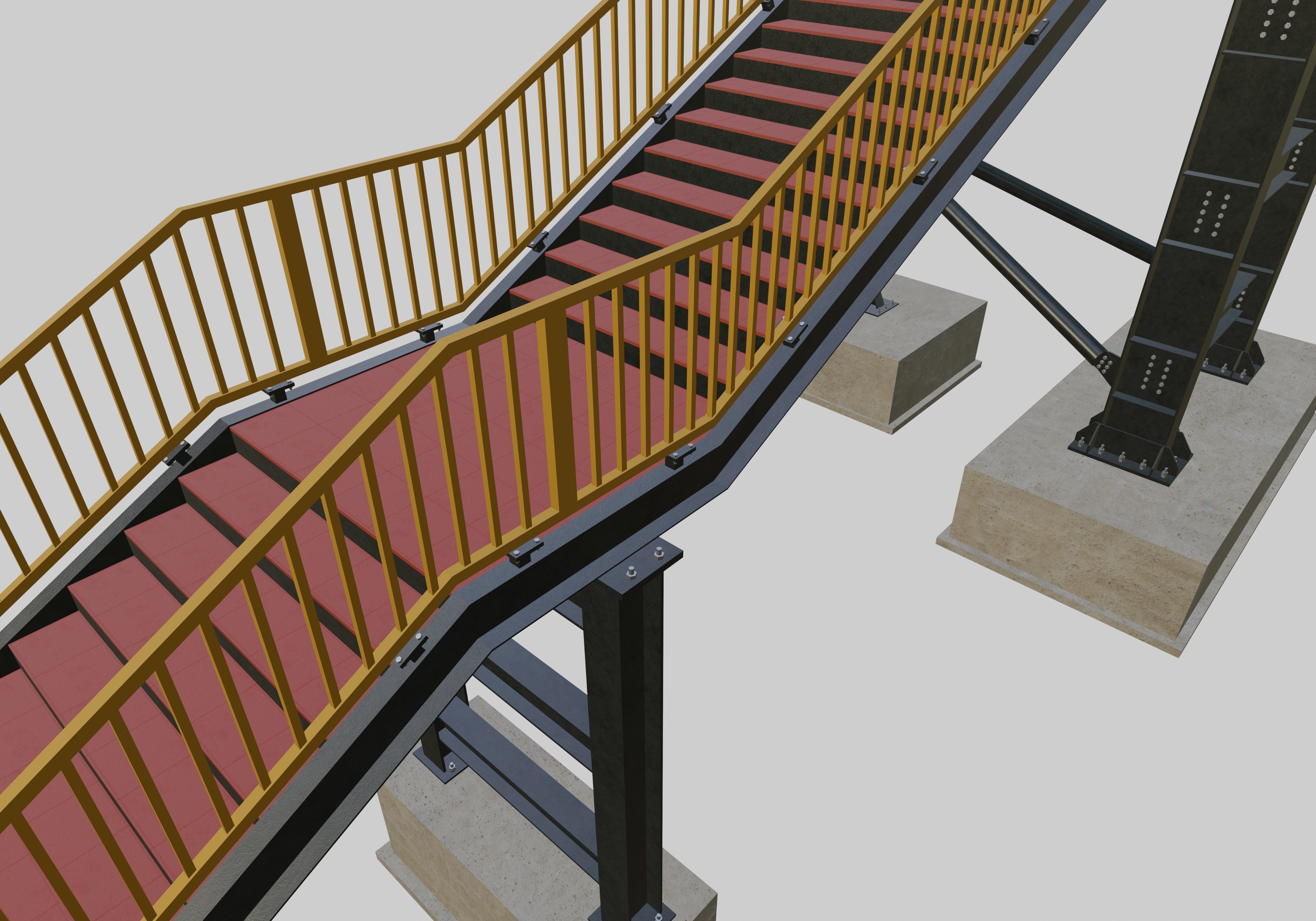Steel Pedestrian Bridge - Flat Stair-Sailing Column Type-12 3D model ...